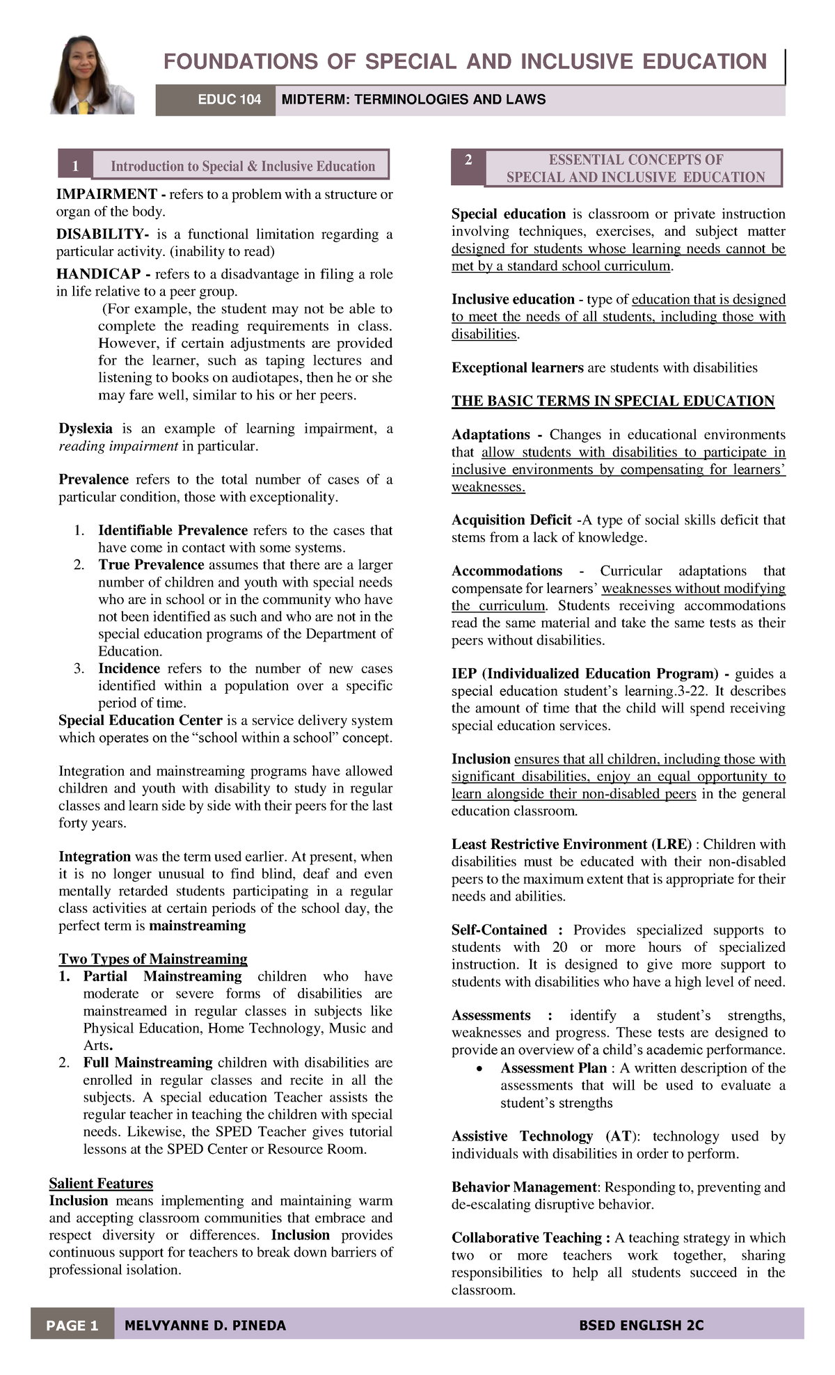 Melvyanne-104- Midterm - EDUC 104 MIDTERM: TERMINOLOGIES AND LAWS 1 ...