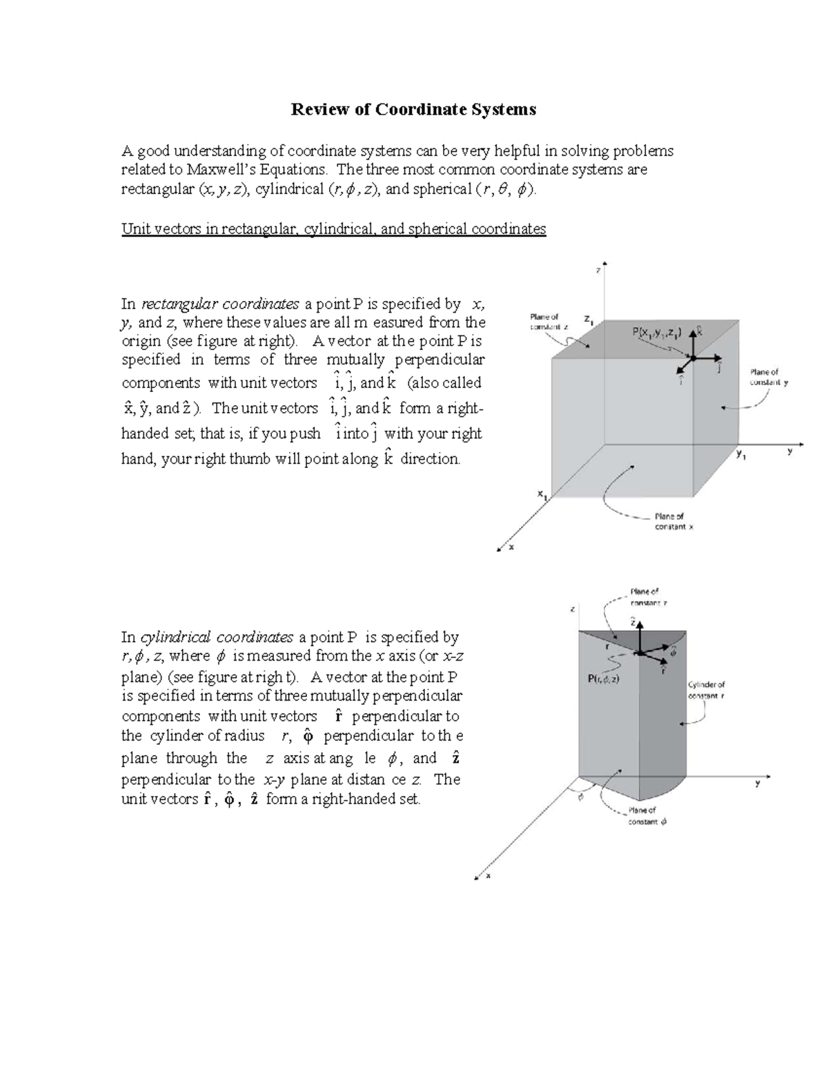 Coordinate System Review - Review of Coordinate Systems A good ...