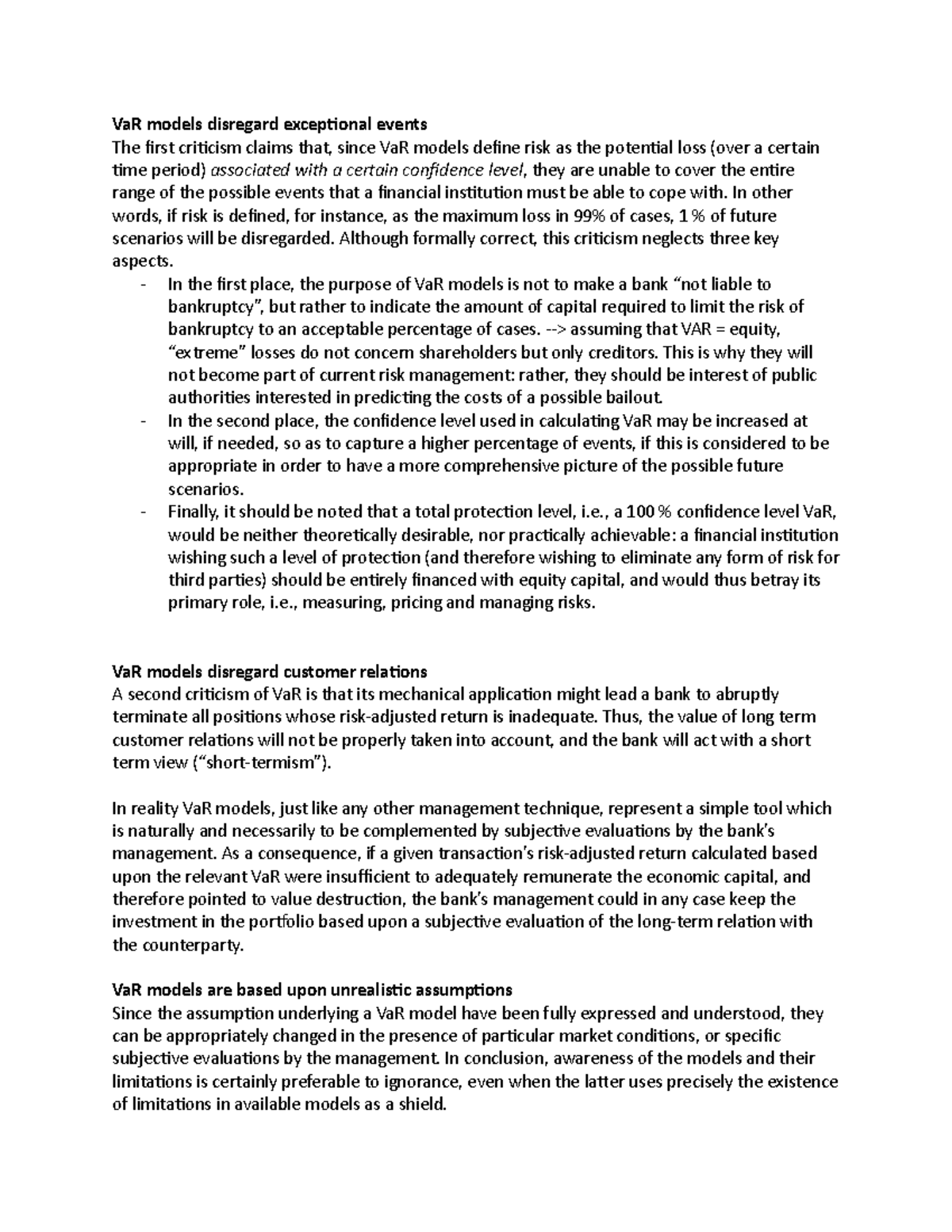 Va R Models common critiques - VaR models disregard exceptional events ...