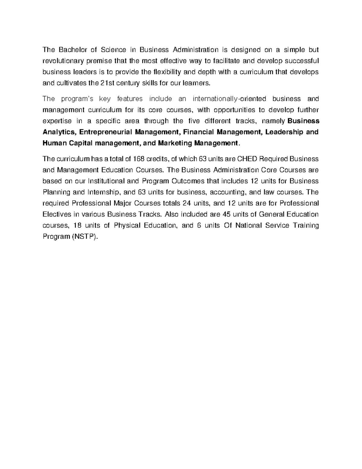 BSBA-curriculum - This document provide the curriculum under BSBA - The Bachelor of Science in ...