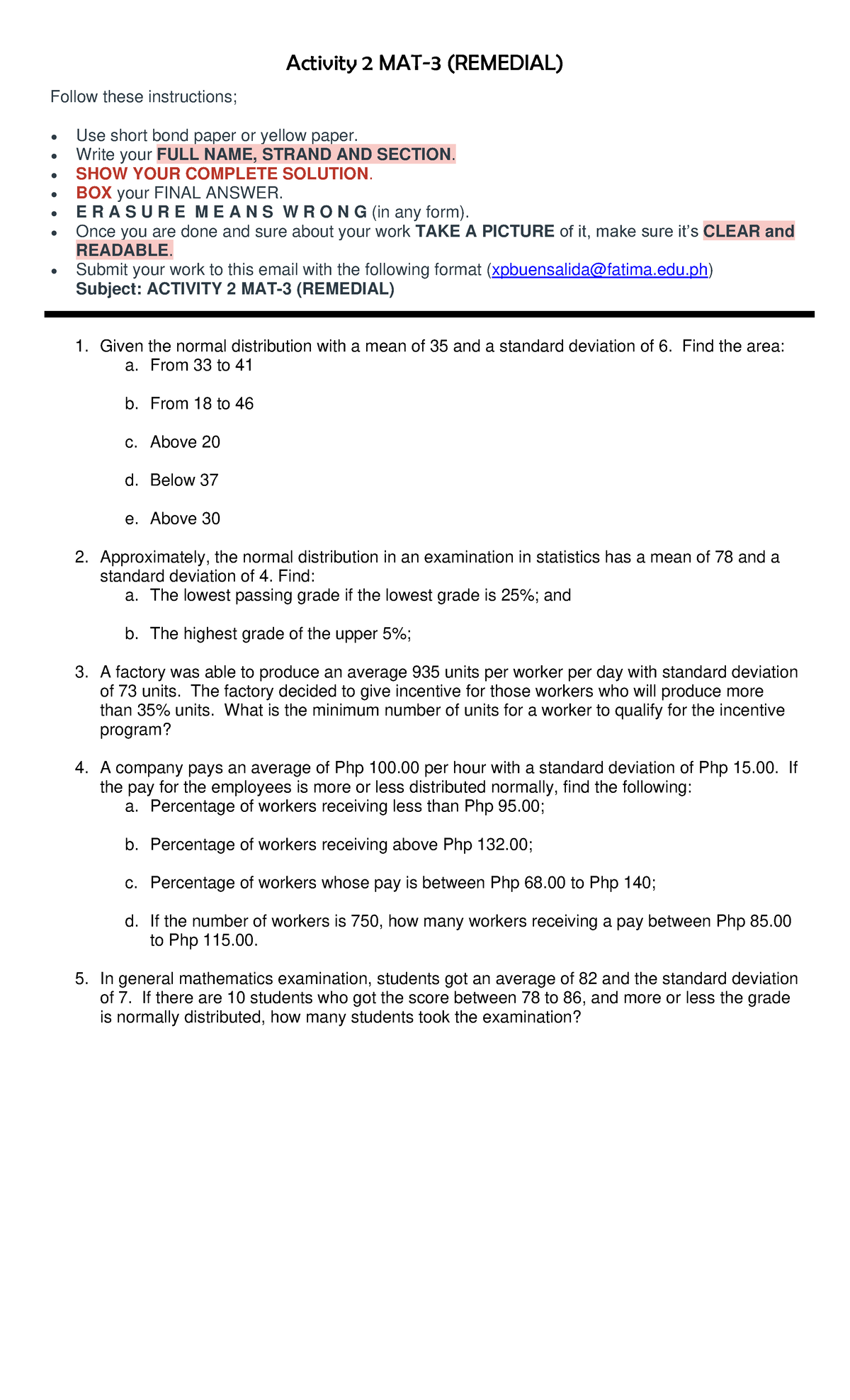 Activity 2 MAT-3 ( Remedial) - Activity 2 MAT-3 (REMEDIAL) Follow these ...