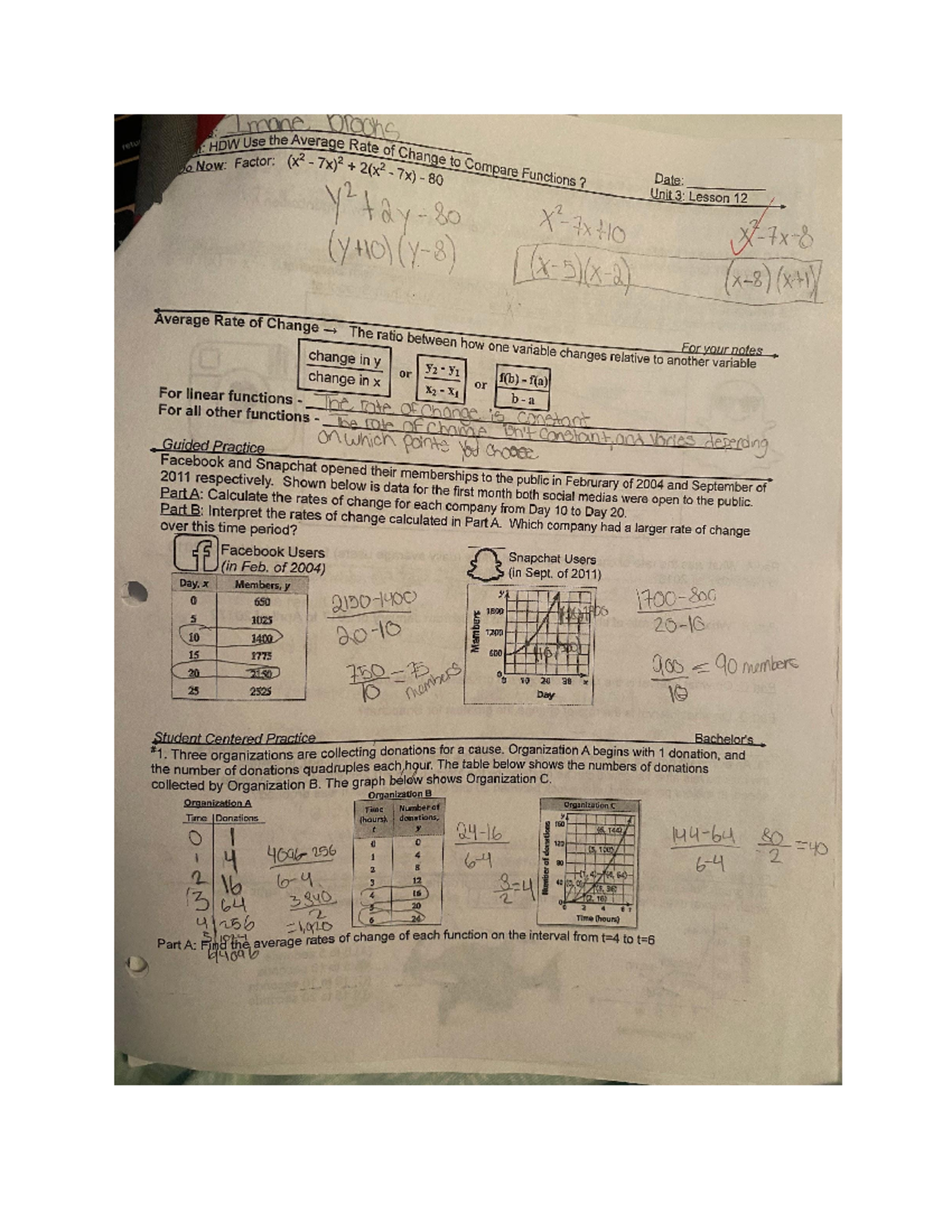 Unit 3 lesson 12 - How to use Rate of Change to compare functions - Studocu