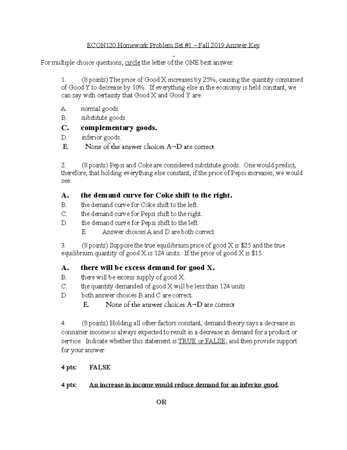 ECON120 Homework Problem Set #1 – Fall 2019 Answer Key - ECON120 Homework Problem Set #1 – Fall ...