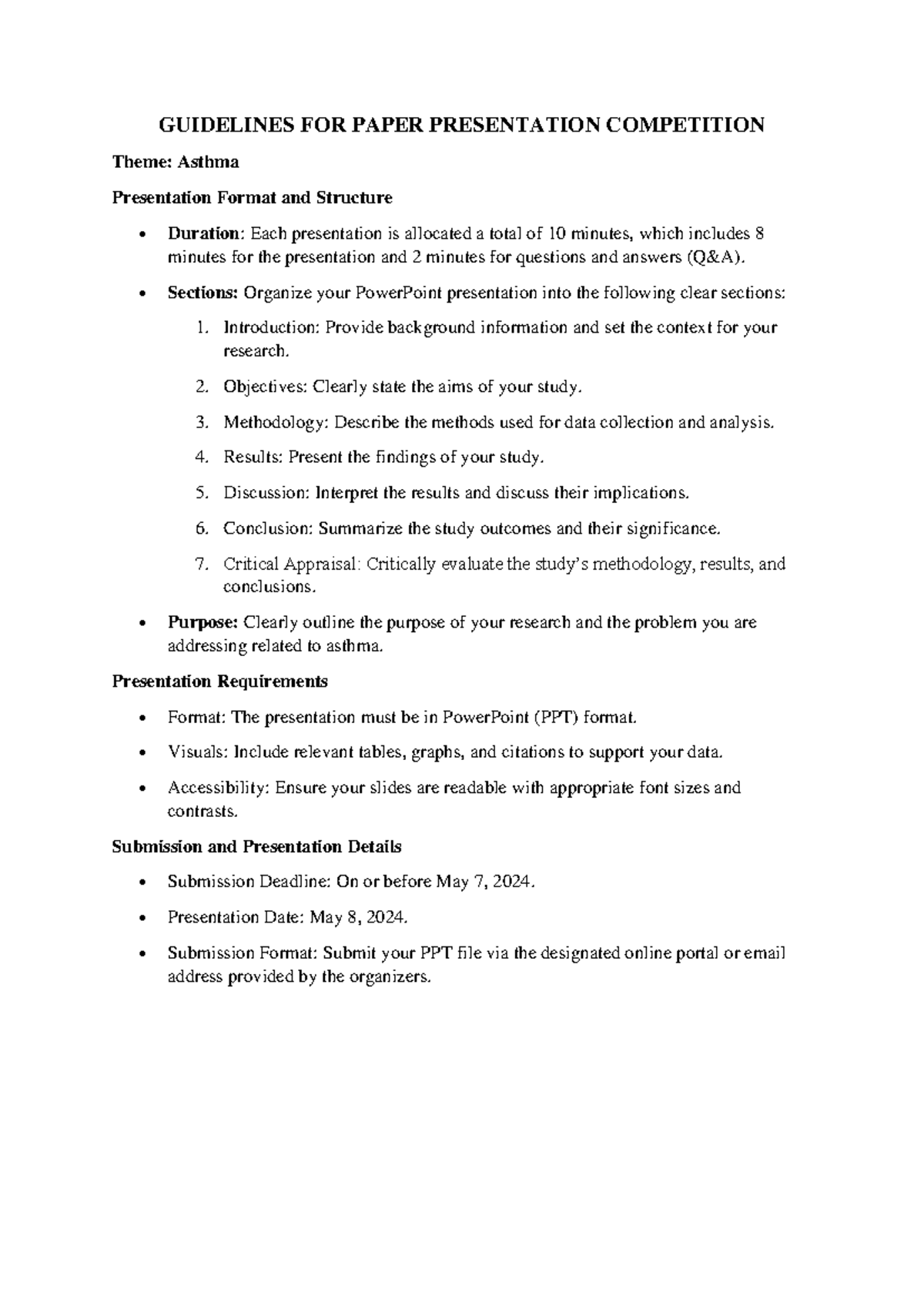 Guidelines FOR Scientific Paper Presentation Competitions - GUIDELINES ...