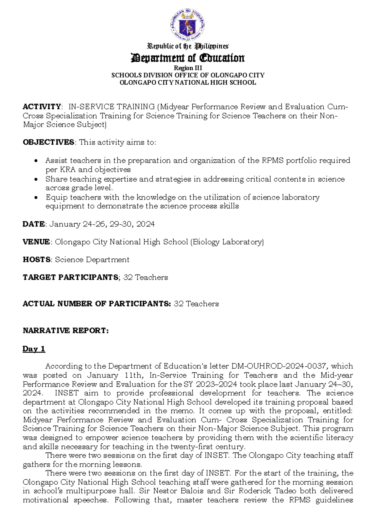 MPRE 23-24 ACR - Republic of the Philippines Department of Education ...