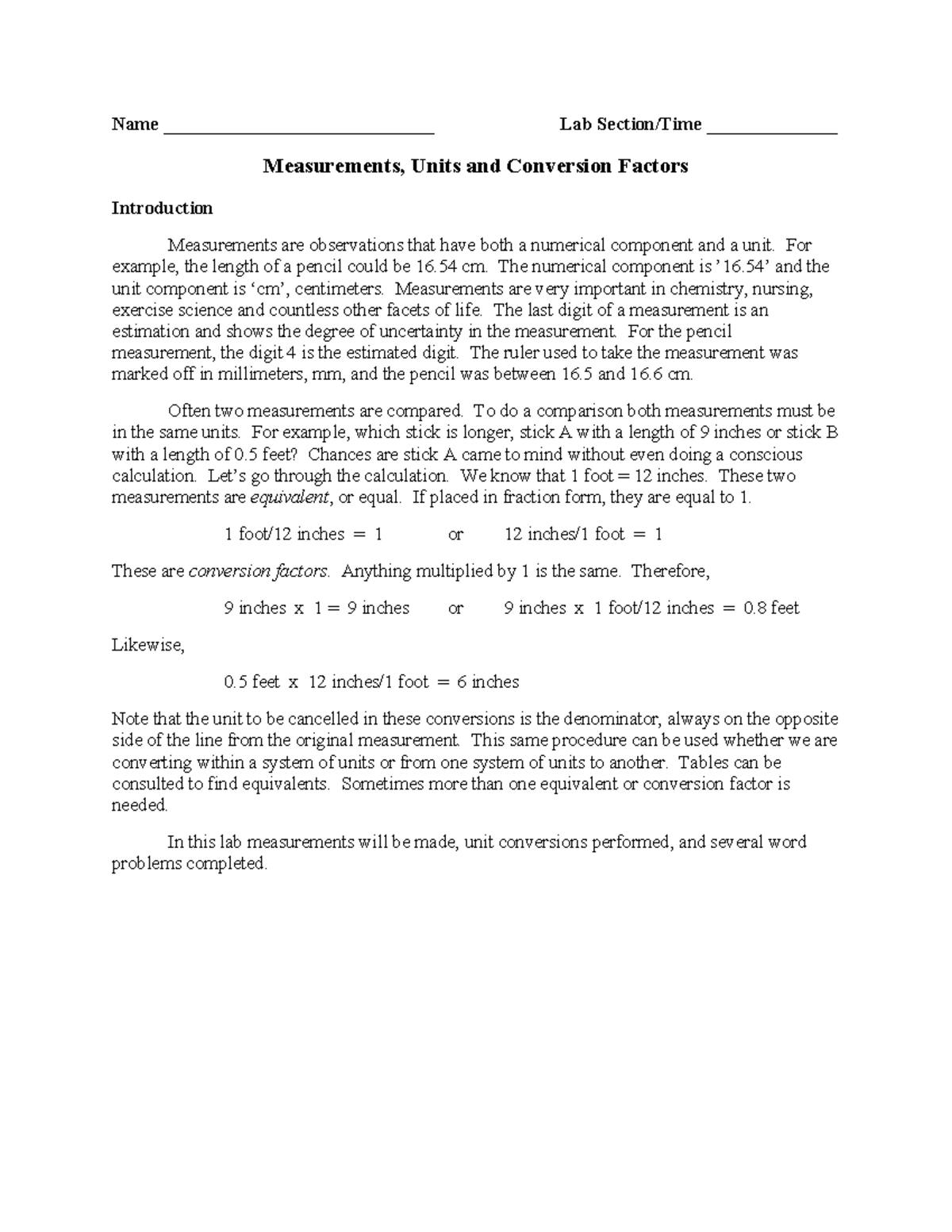Chem 104 Measurements Lab S16 - Name _____________________________ Lab ...