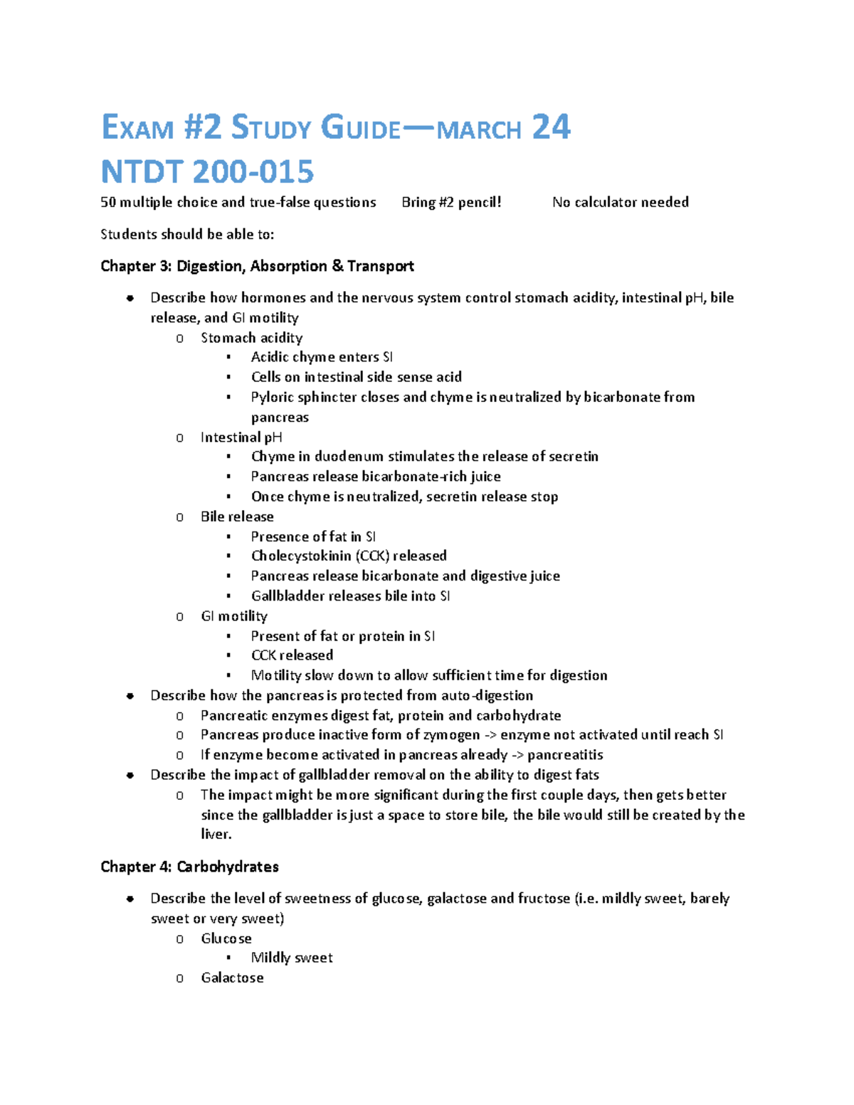 NTDT200S16Leefeldt E 2Study Guide - EXAM #2 STUDY GUIDE—MARCH 24 NTDT 200­015 - Studocu