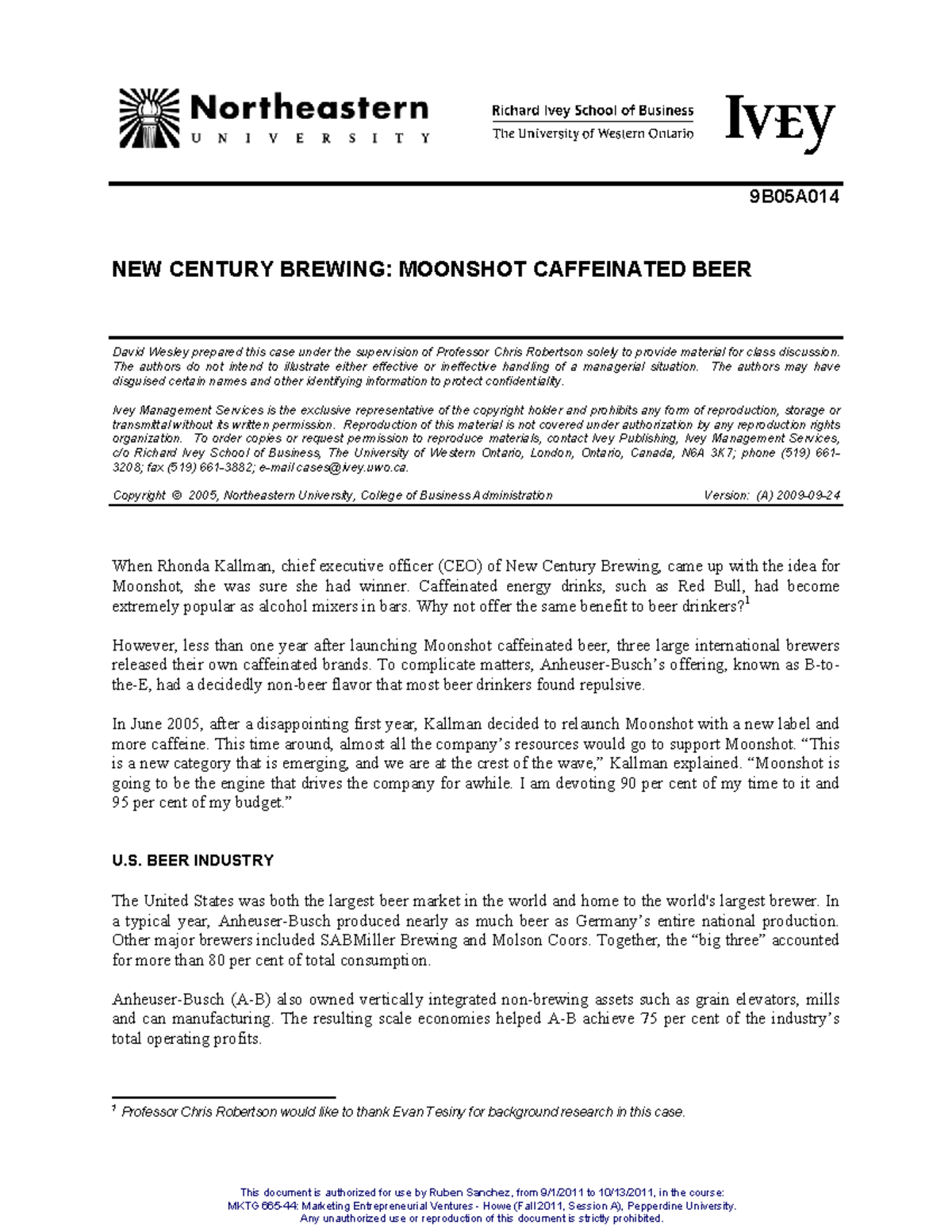 Lectura S3 - PDF - H 9B05A NEW CENTURY BREWING: MOONSHOT CAFFEINATED ...