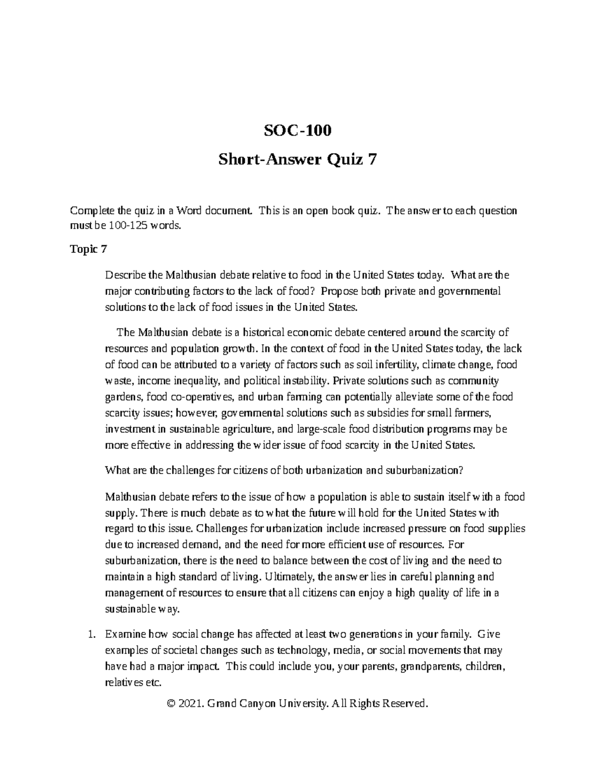 Quiz week seven - SOC- Short-Answer Quiz 7 Complete the quiz in a Word ...