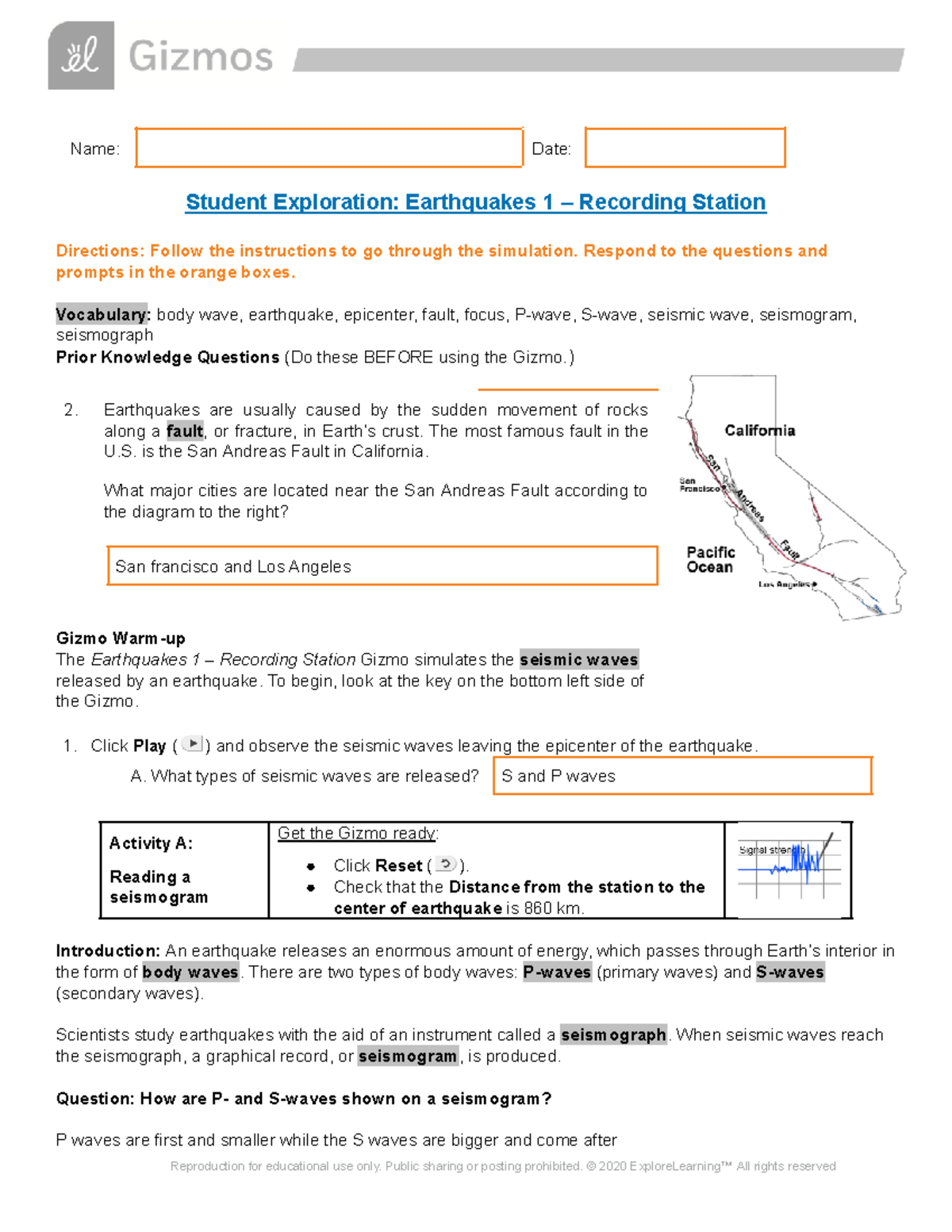 Copy of Earthquake Gizmo 22 - Name: Date: Student Exploration ...