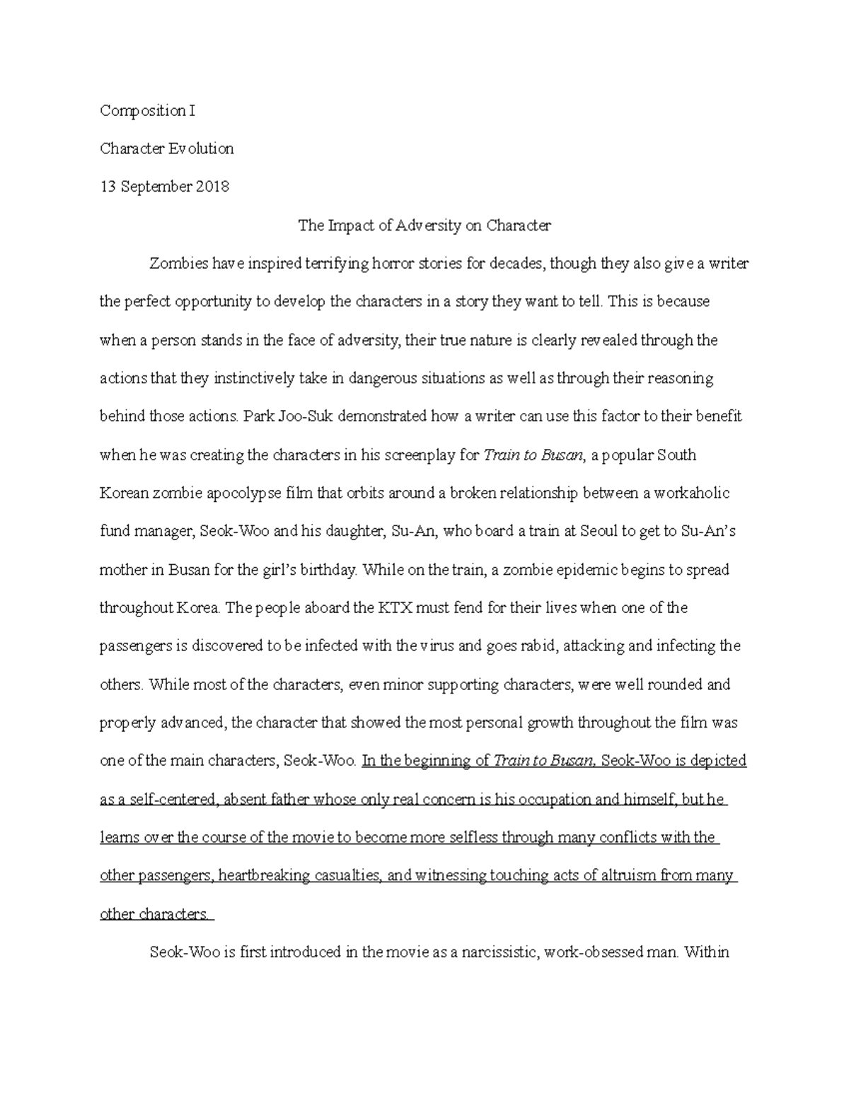 Character Development Essay-2 - Composition I Character Evolution 13 ...