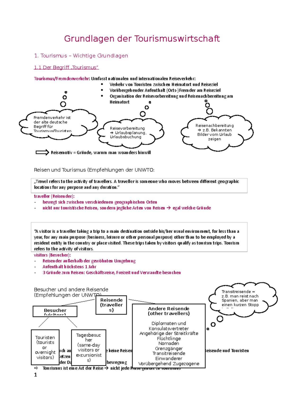Grundlagen der Tourismuswirtschaft - Tourismus – Wichtige Grundlagen 1 Der Begriff „Tourismus ...