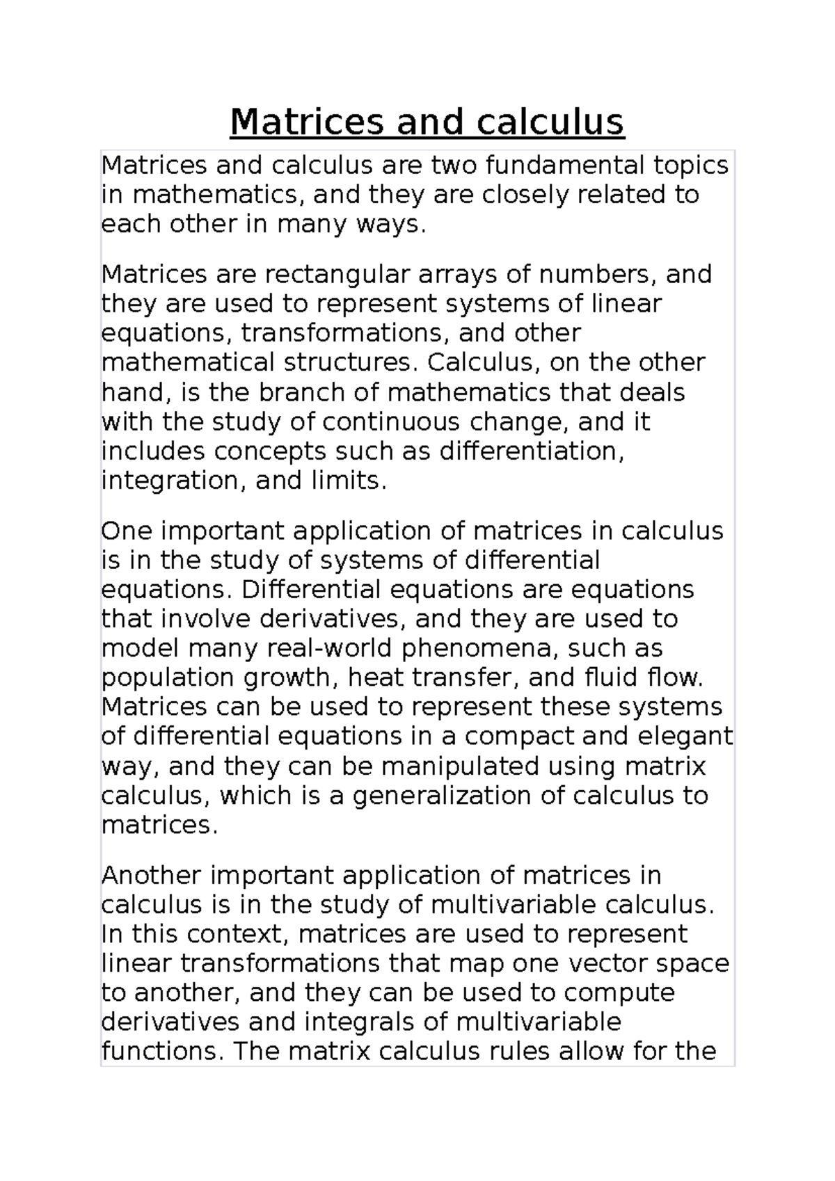 Matrices And Calculus Matrices And Calculus Matrices And Calculus Are Two Fundamental Topics