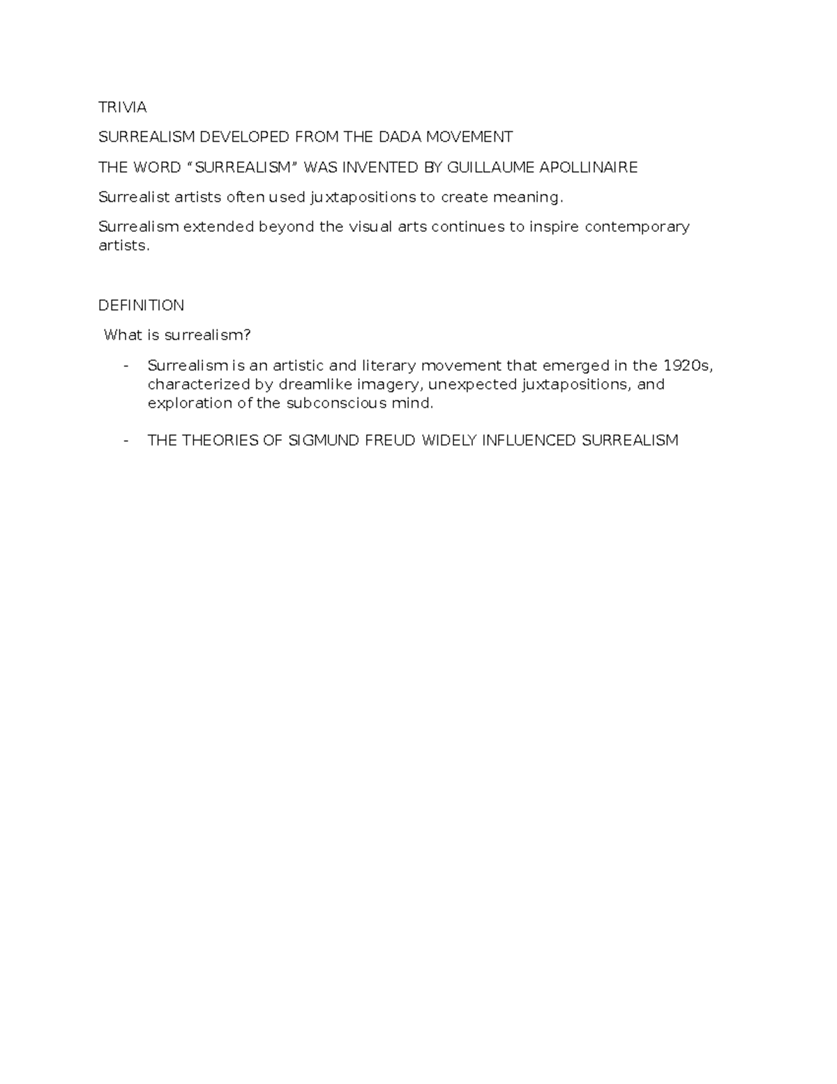 Trivia- Definition - TRIVIA SURREALISM DEVELOPED FROM THE DADA MOVEMENT ...