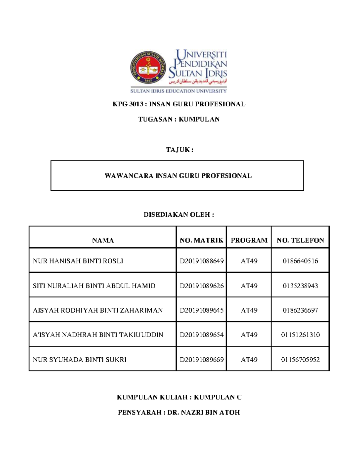 KPG_3013_WAWANCARA_IGP.pdf - WAWANCARA INSAN GURU PROFESIONAL KPG 3013 : INSAN GURU PROFESIONAL ...