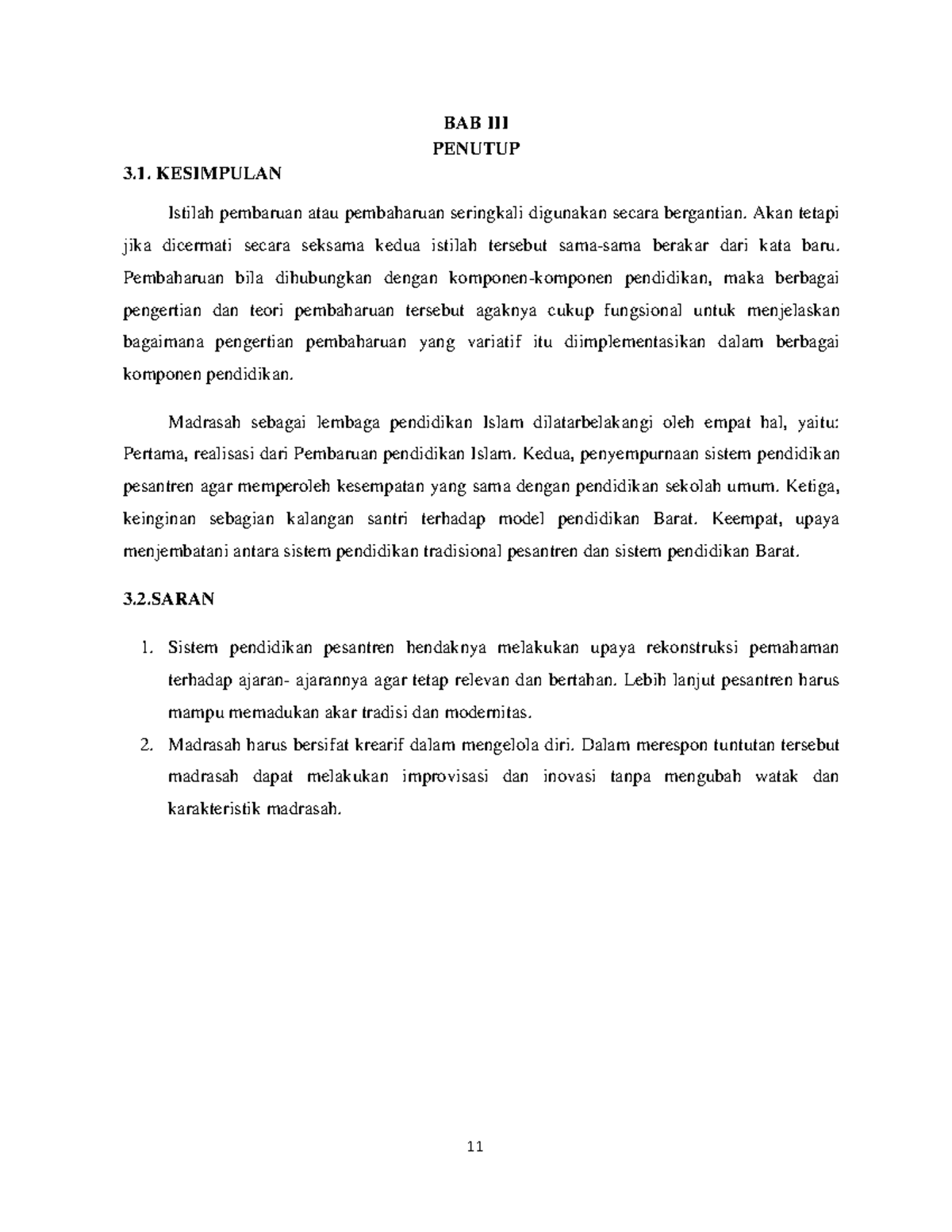 Makalah Pembaharuan Sistem Pendidikan Pesantren DAN Madrasa - Bab 3 ...