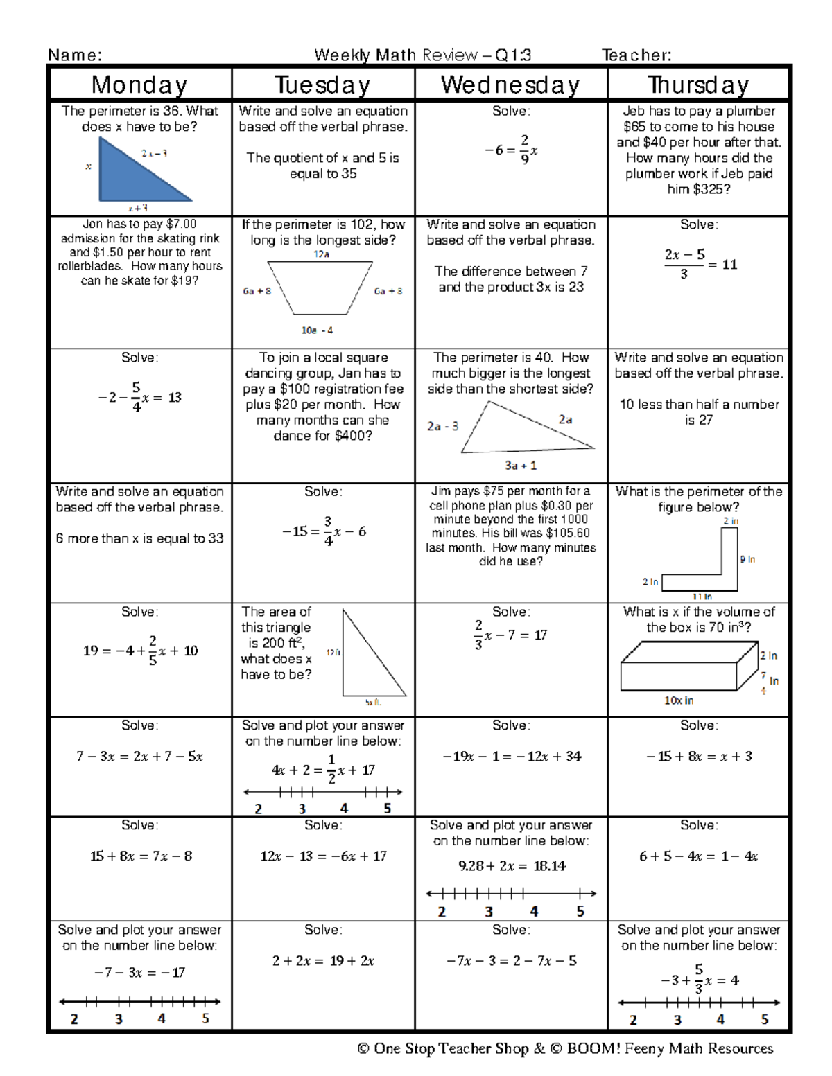 3 Math Review Q1 (Equations with Variables on both sides) - If the pink ...