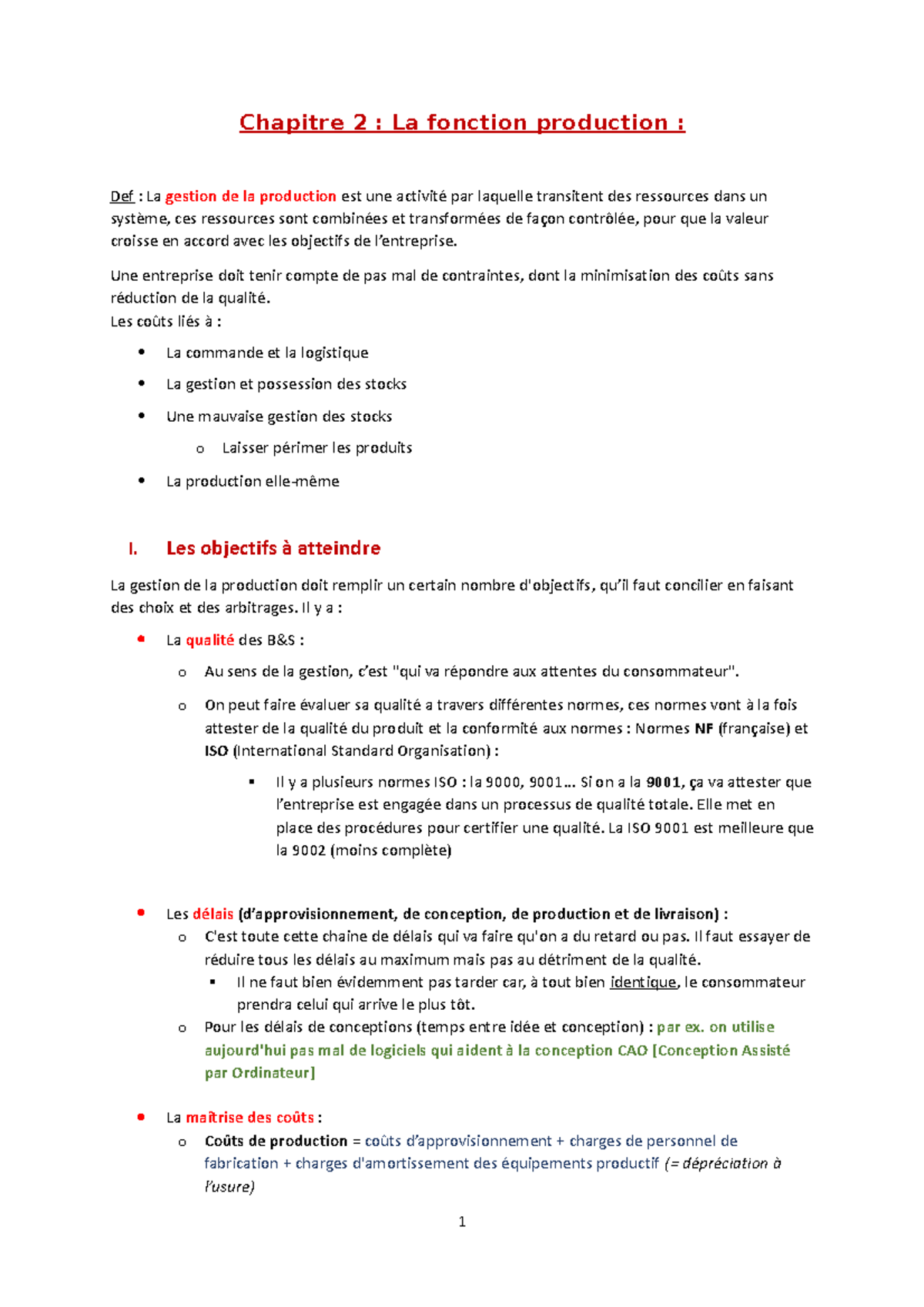 Chapitre 2 - Cours de L1 S2 - Chapitre 2 : La fonction production : Def ...