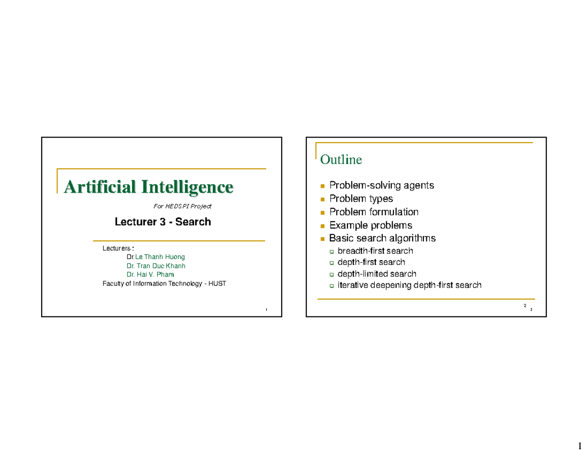 Lecture 3 Basic search algorithms - 1 Artificial Intelligence Lecturers ...