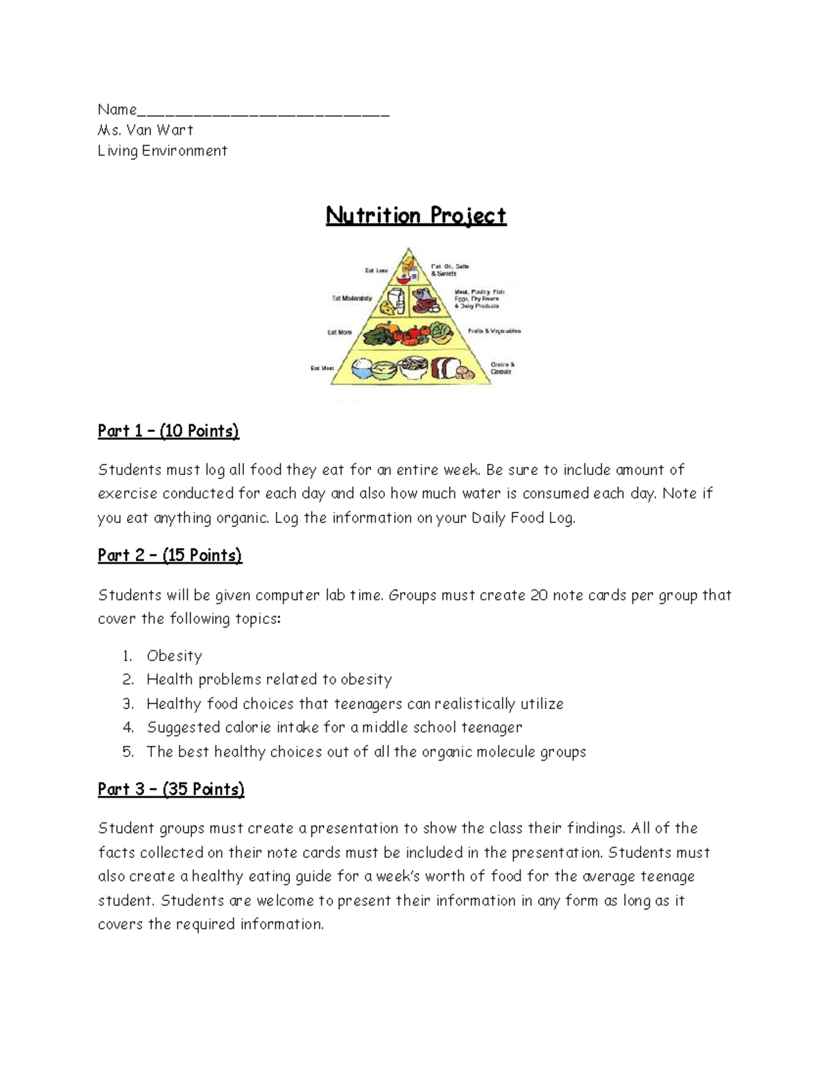 Nutrition Project Requirements - Name___________________________ Ms ...