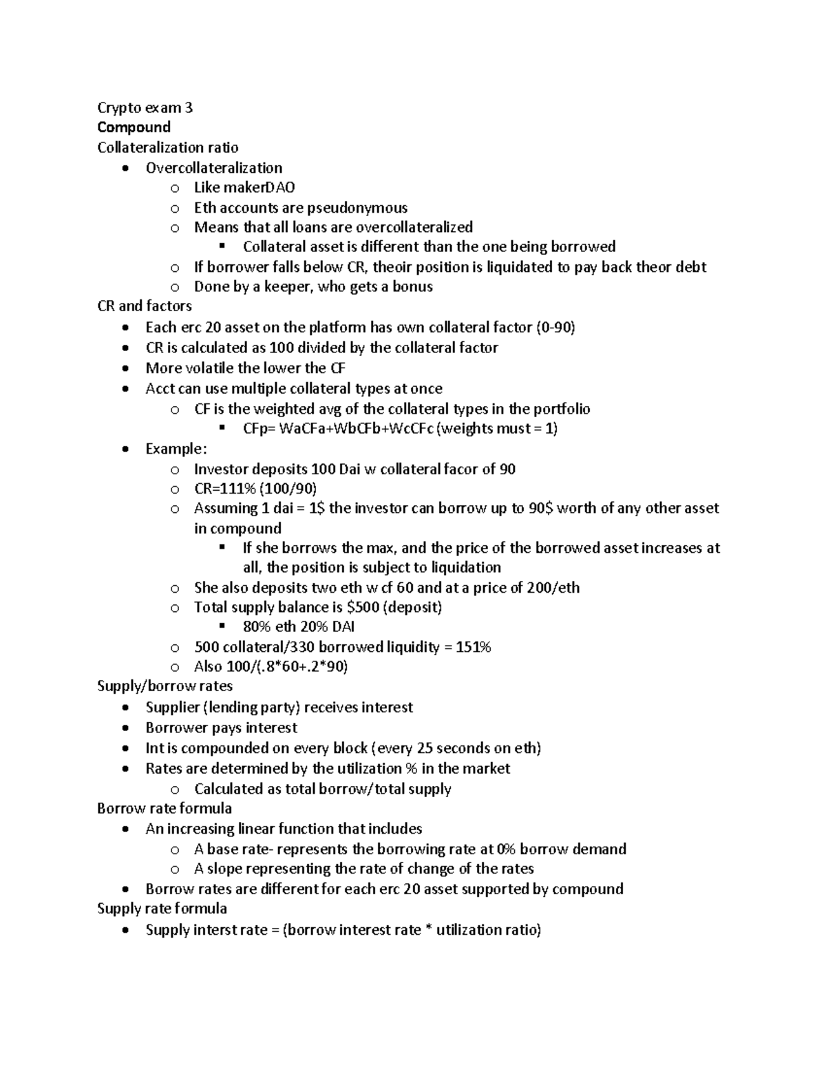 Mid term 3 part 1 - Crypto exam 3 Compound Collateralization ratio ...