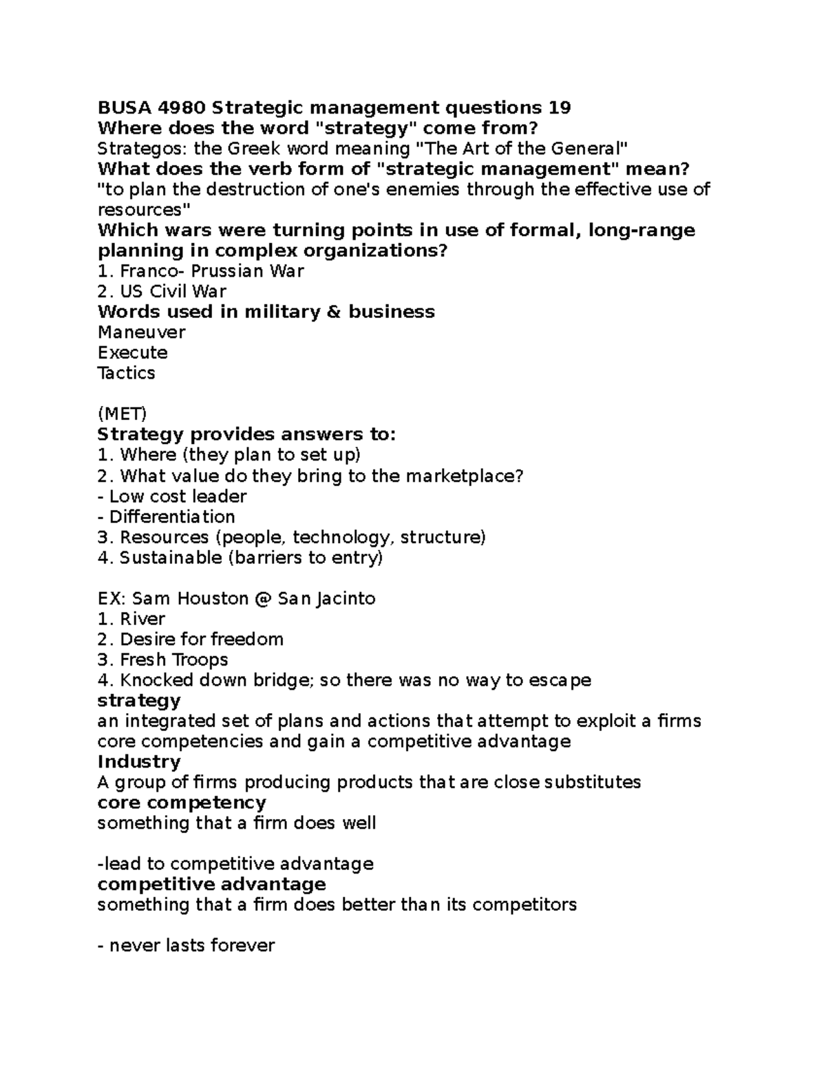 BUSA 4980 Strategic management questions 19 - BUSA 4980 Strategic ...