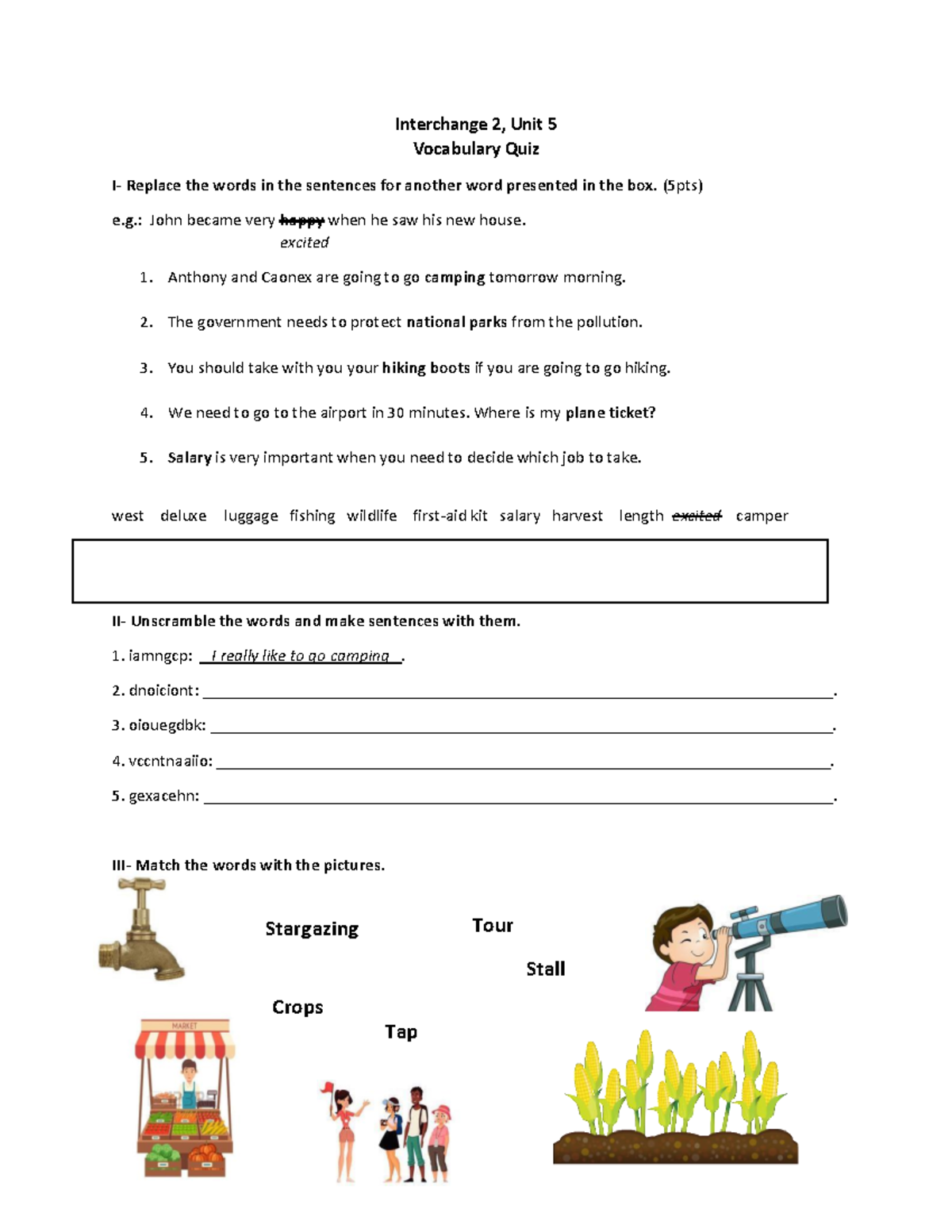 Interchange 2, Unit 5 Vocabulary Quiz - Interchange 2, Unit 5 ...