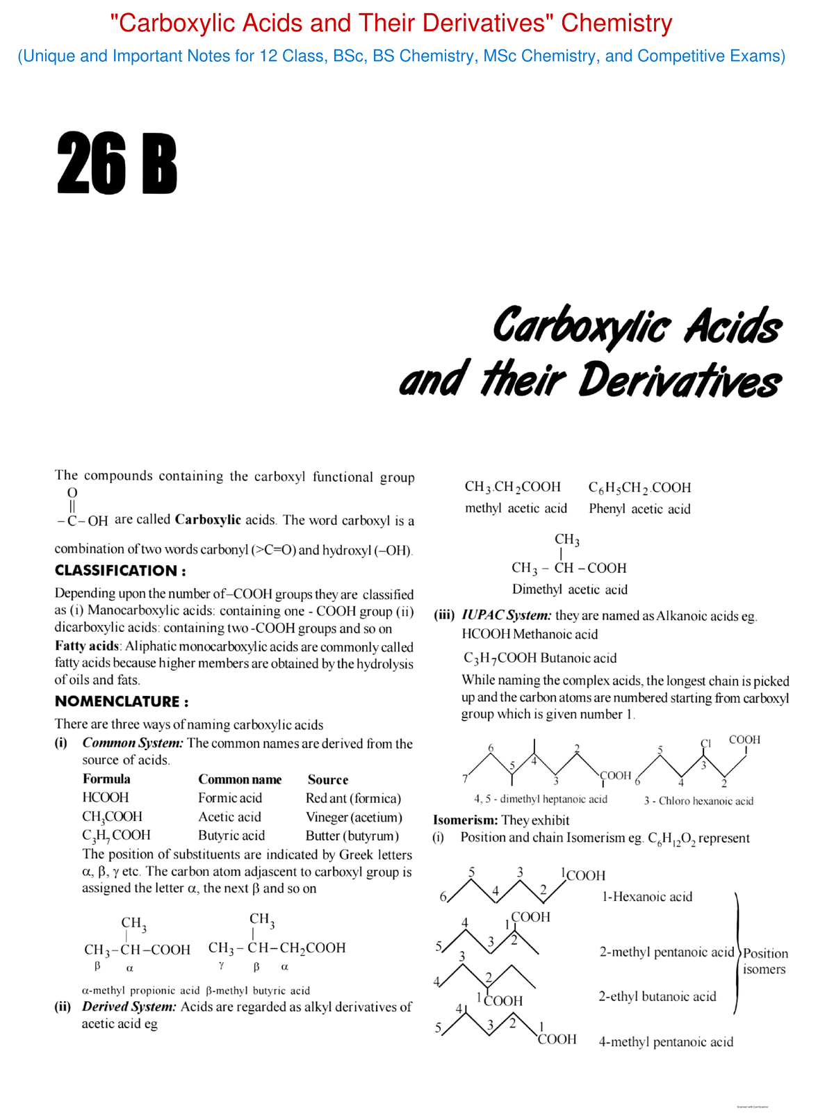 Carboxylic Acids and Their Derivatives Chemistry Unique and Important ...