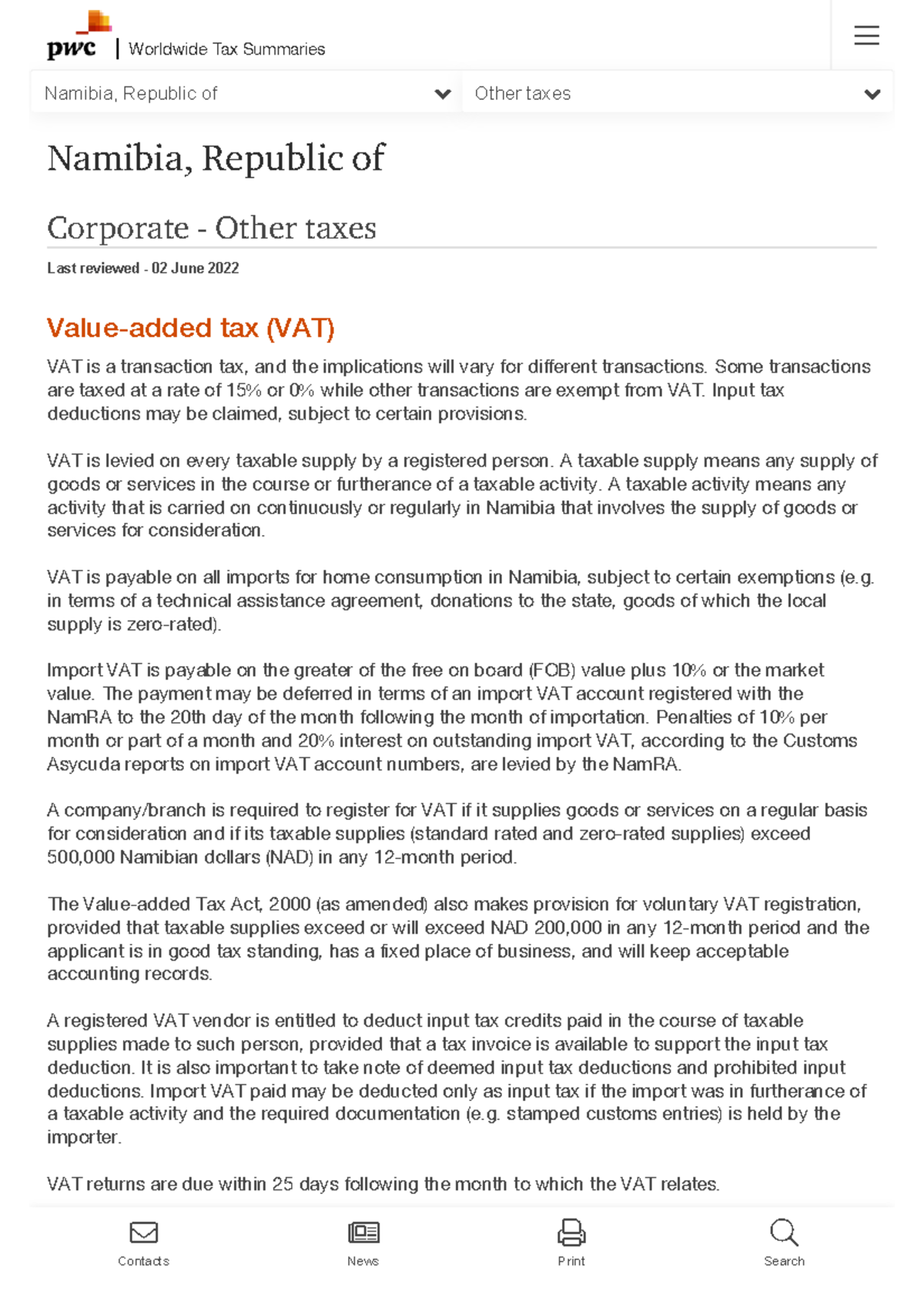 Namibia vat pwc 2022 - A taxation 1b practice material made to give ...