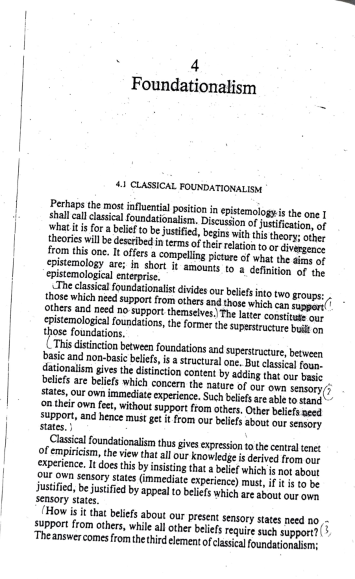 Chapter 4 - No no - i l I lI .,. I I I I i I I 4 Foundationa¾ism -. 4 ...