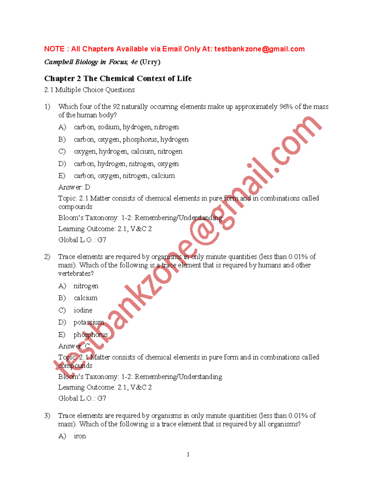Campbell Biology in Focus, 4th Edition, Test Bank, Solutions by Lisa A ...