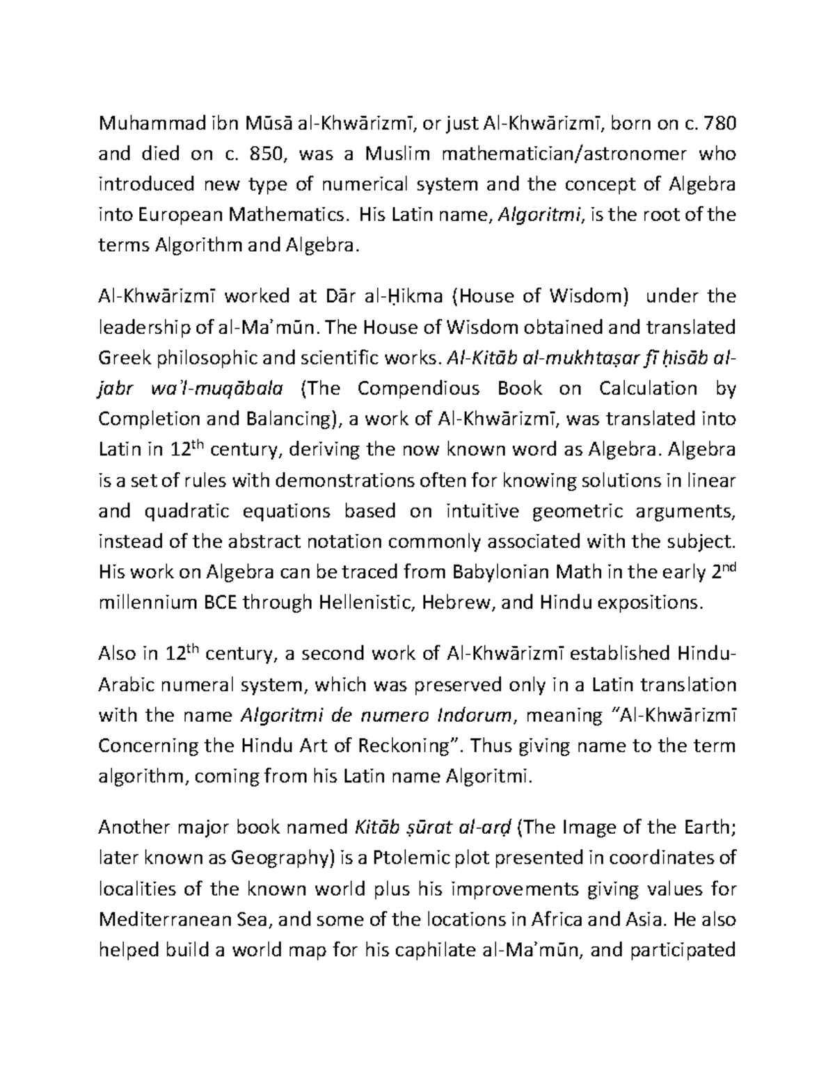 Algorithm History - Muhammad ibn Mūsā al-Khwārizmī, or just Al ...