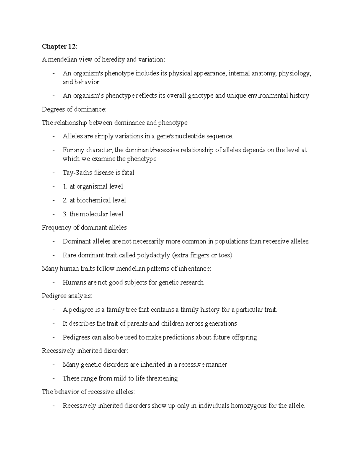 Chapter 12 biology 1 - Chapter 12: A mendelian view of heredity and ...