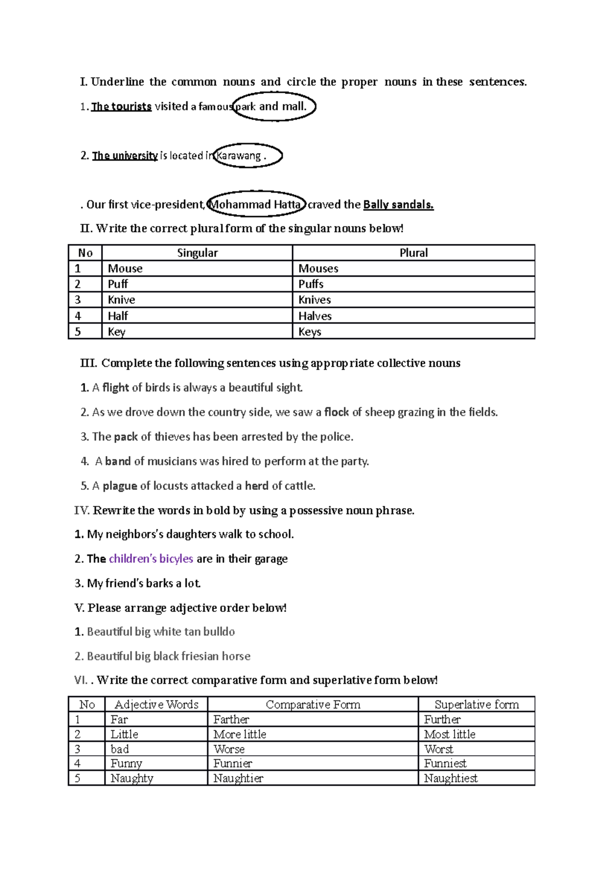 29 - TASK - I. Underline the common nouns and circle the proper nouns ...