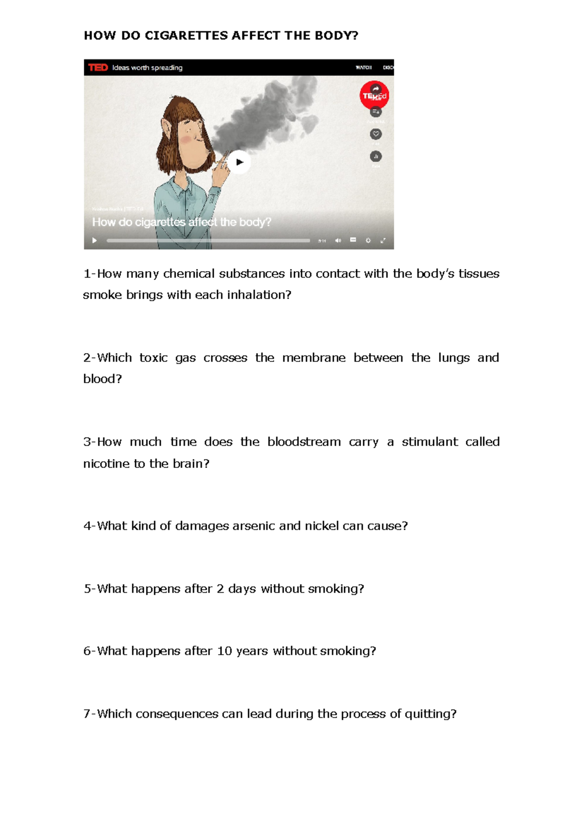 Unit 4 TED How do cigarettes affect the body Questions - HOW DO ...