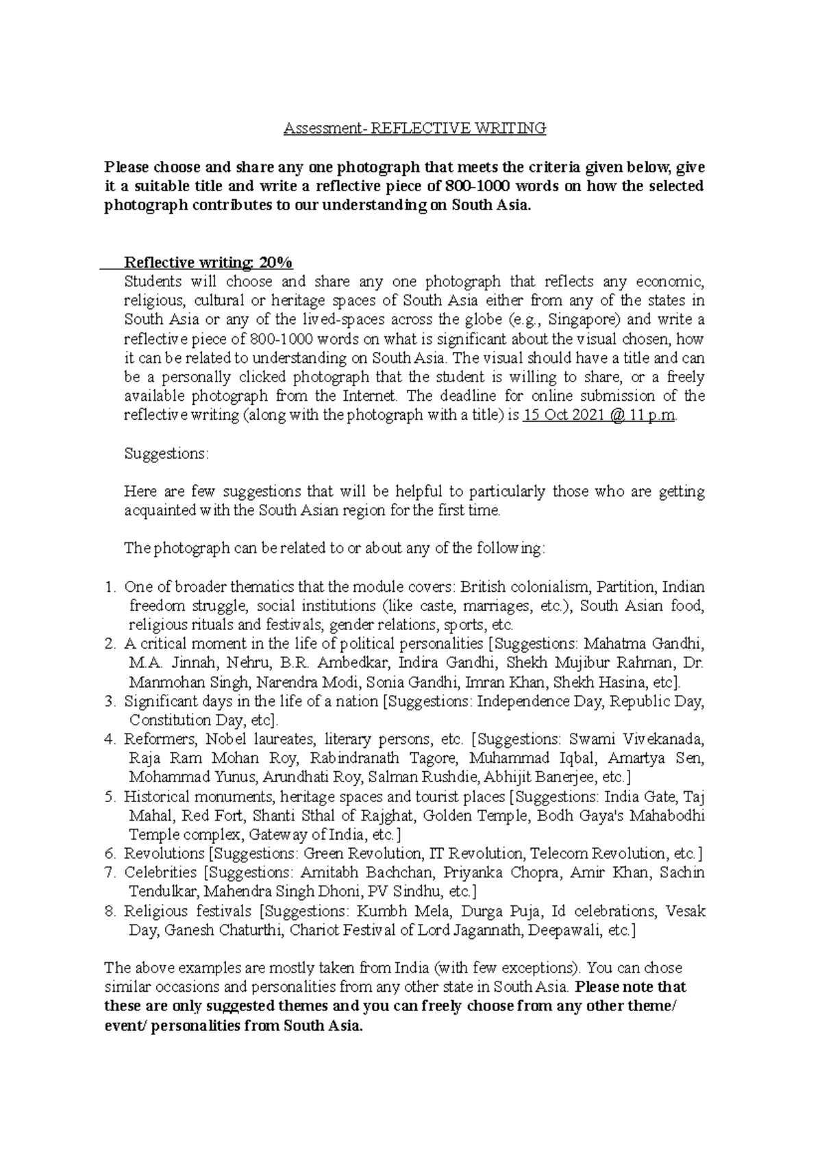 Reflective Essay-Assessment guidelines - Assessment- REFLECTIVE WRITING ...