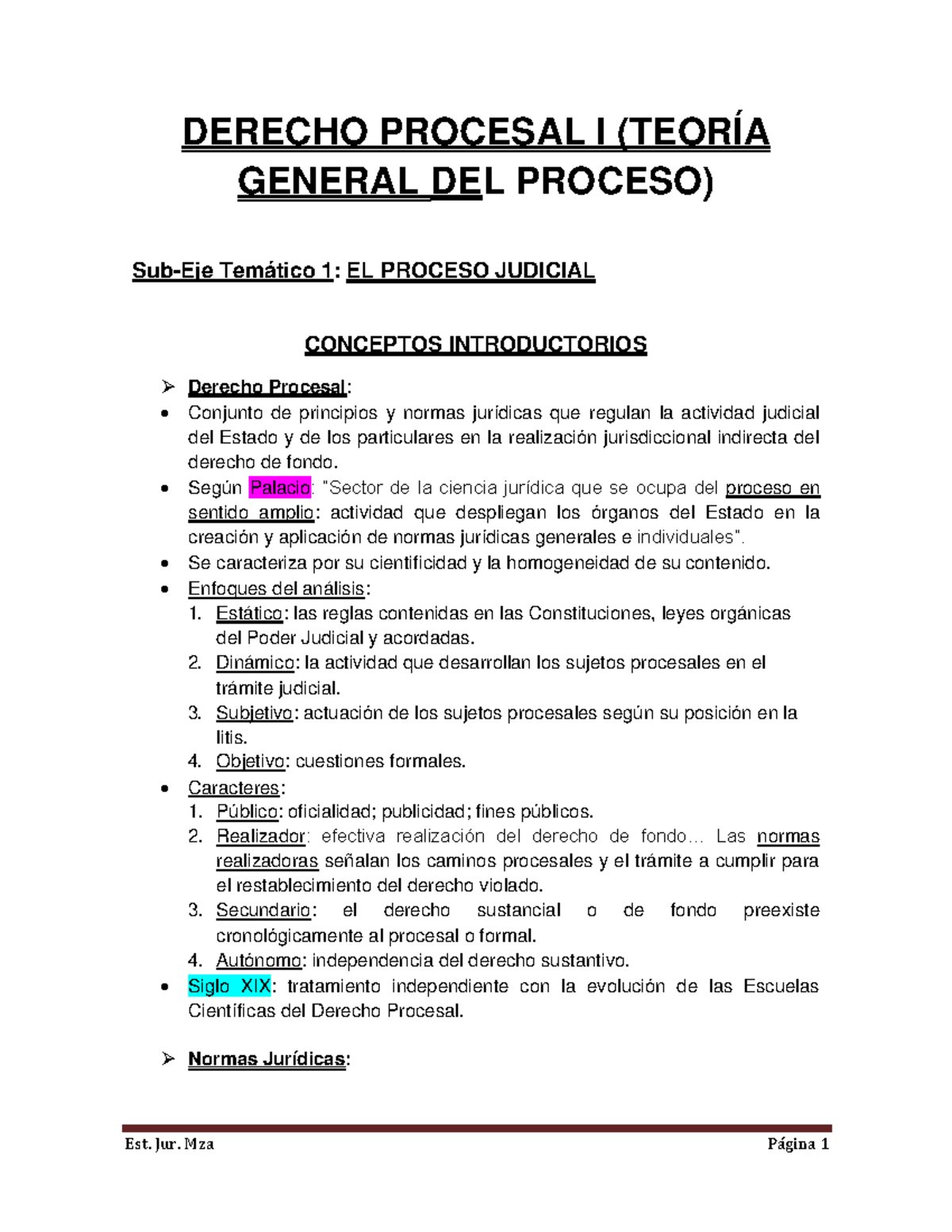 Derecho Procesal I (TEOR+ìA General DEL Proceso) - Apunte completo - DERECHO PROCESAL I (TEORÍA ...
