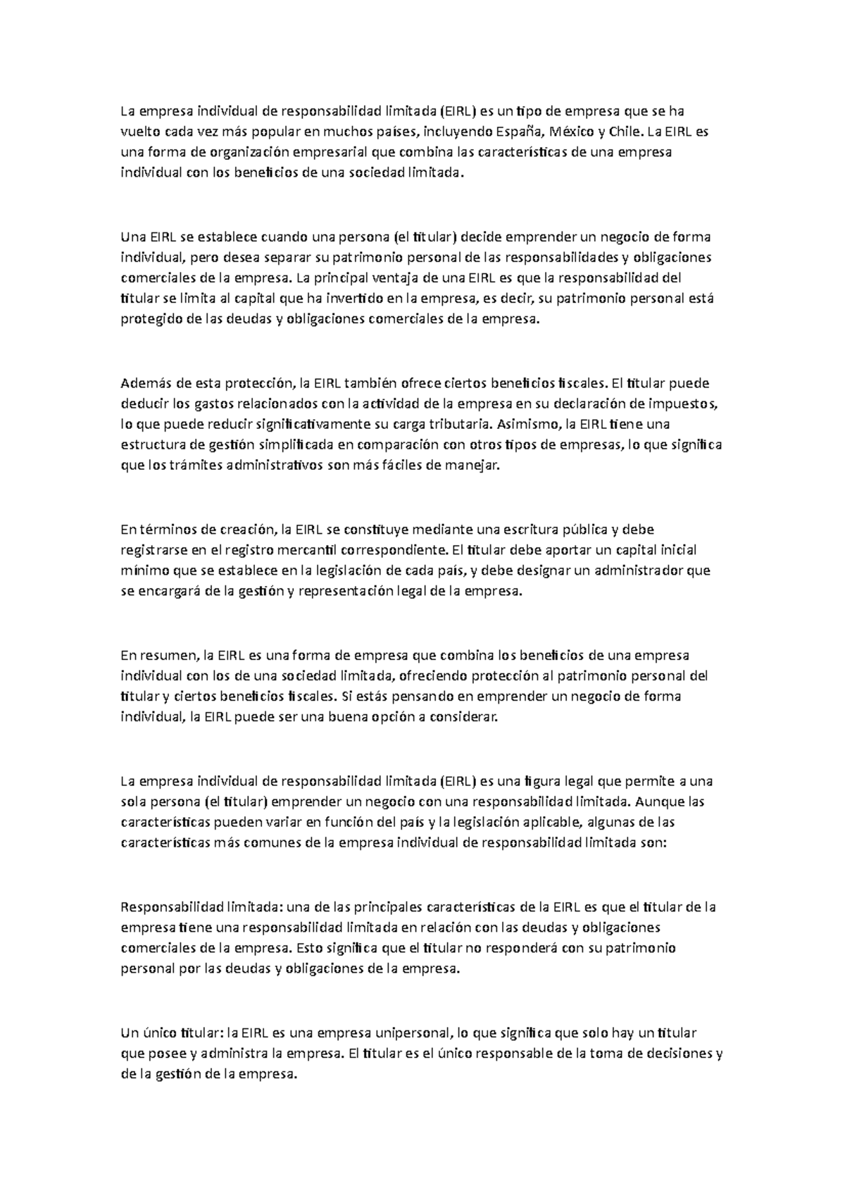 La empresa individual de responsabilidad limitada - La EIRL es una ...