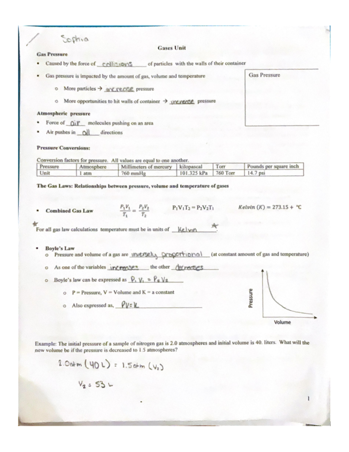 Gases Unit - A packet going over all important concepts regarding ...