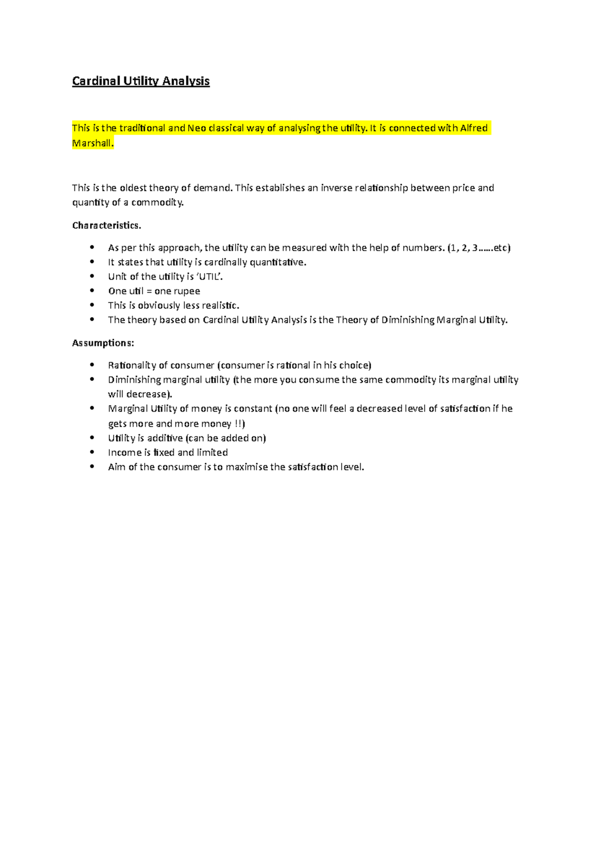 What is Cardinal Utility Analysis, it's characteristics and assumptions ...