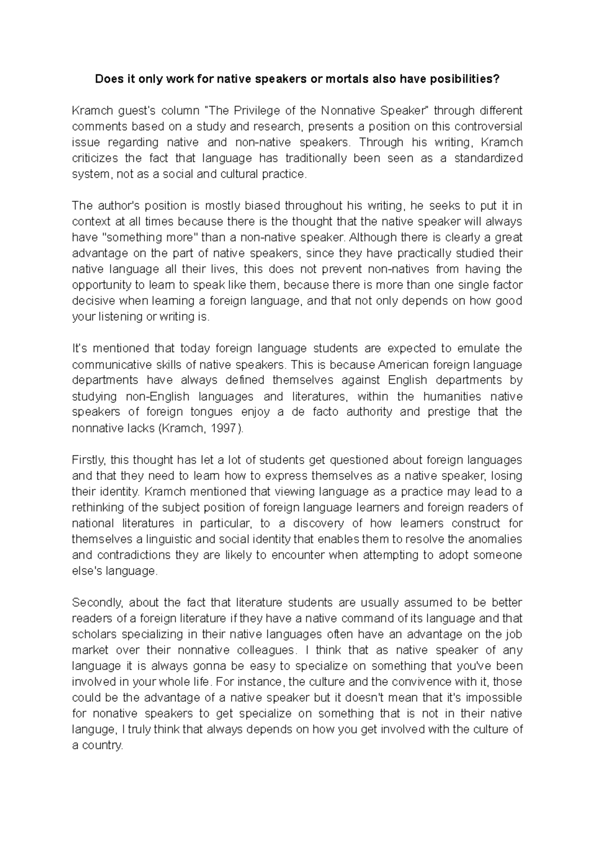 Rough Draft Response - Does it only work for native speakers or mortals ...