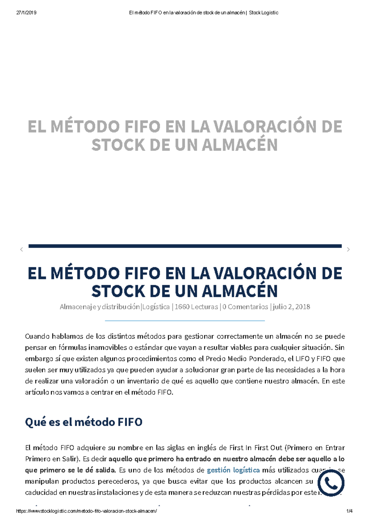 El método FIFO en la valoración de stock de un almacén Stock Logistic ...