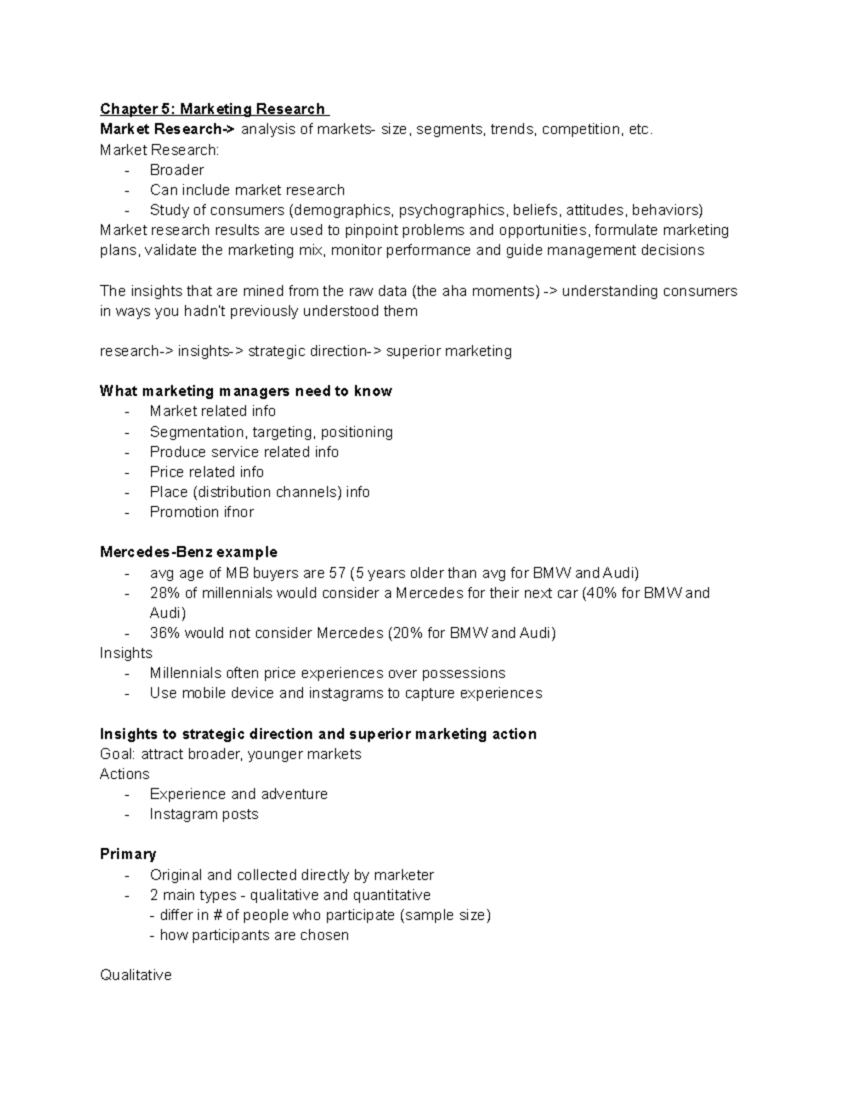 Class Notes Test 2 - Chapter 5: Marketing Research Market Research ...