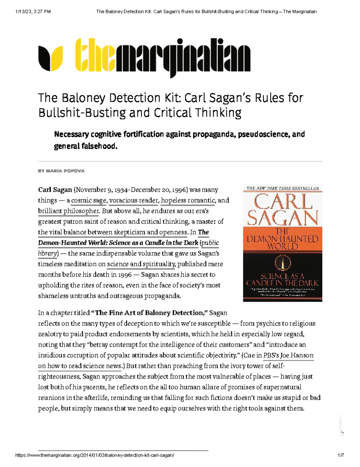 The Baloney Detection Kit Carl Sagan’s Rules for Bullshit-Busting and ...