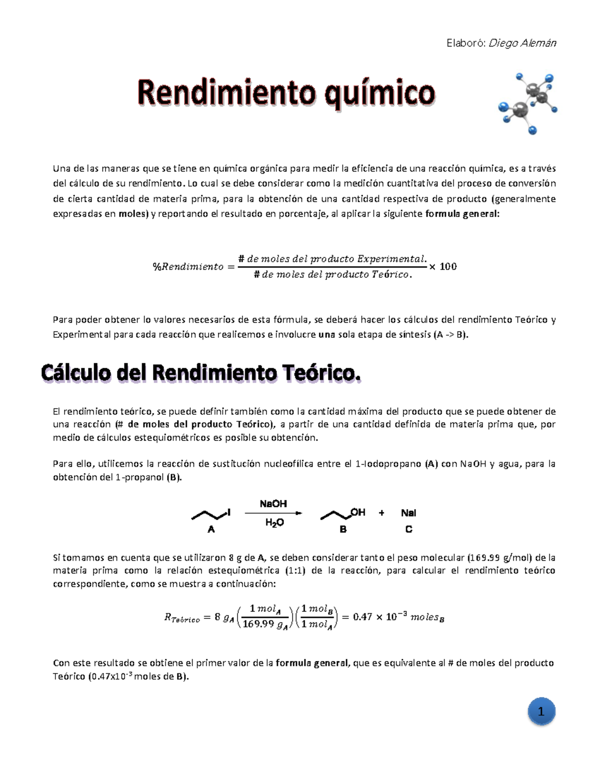 Rendimiento químico 2023-2 - Elaboró: Diego Alemán Una de las maneras ...