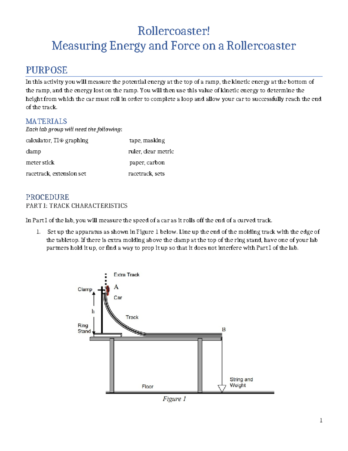 Rollercoaster Lab.docx 11 - Rollercoaster! Measuring Energy and Force on a Rollercoaster PURPOSE ...