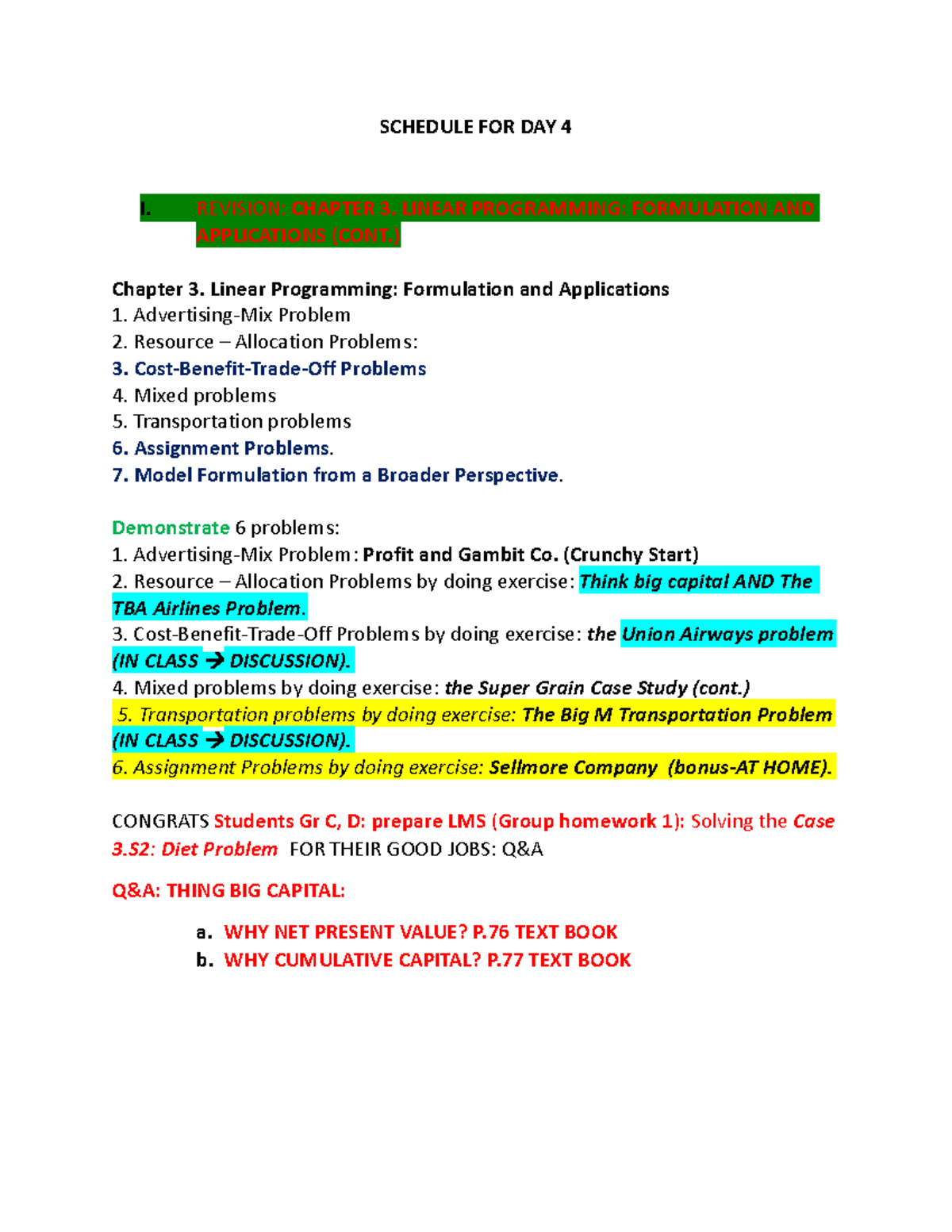 Schedule FOR DAY 4sfv - SCHEDULE FOR DAY 4 I. REVISION: CHAPTER 3 ...