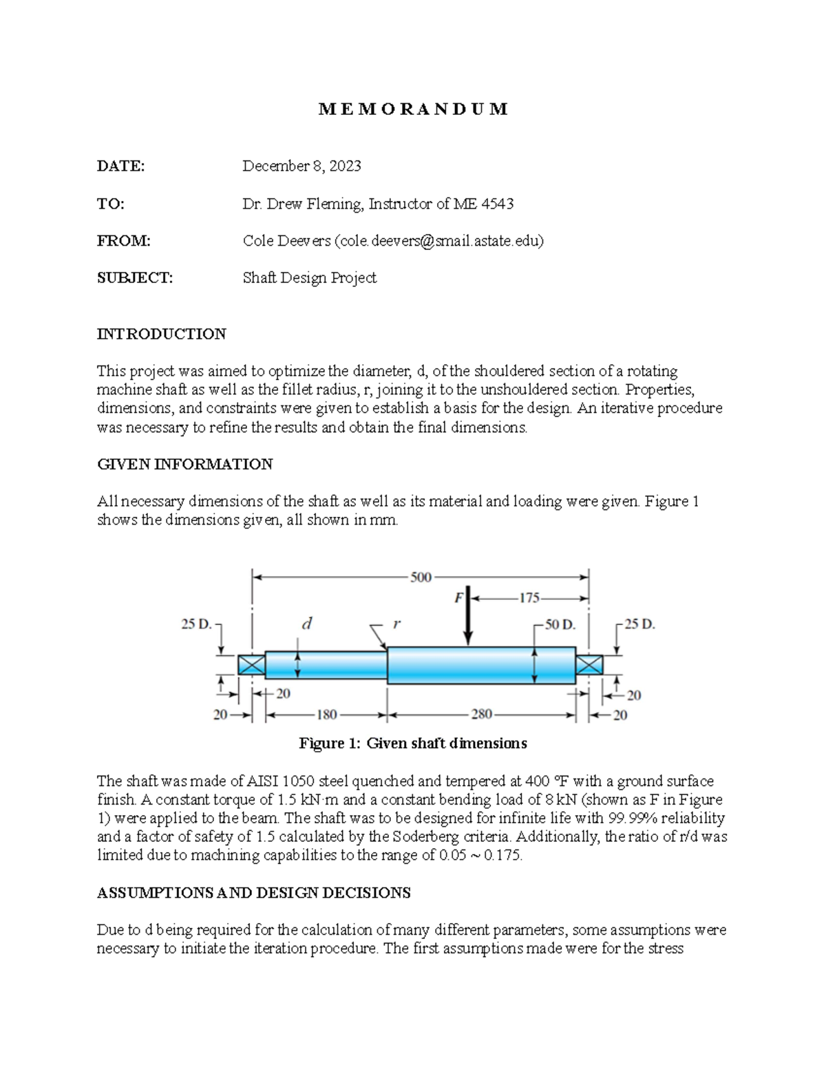 Design project Memorandum - M E M O R A N D U M DATE: December 8, 2023 ...