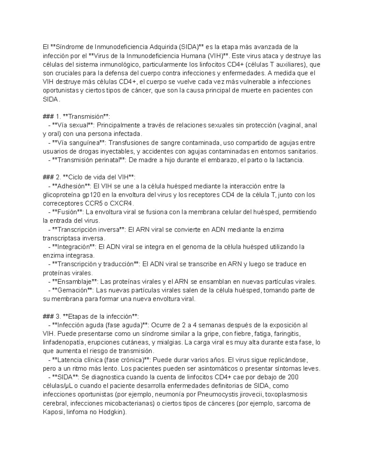 VIH - Apuntes Clase - El Síndrome de Inmunodeficiencia Adquirida (SIDA ...