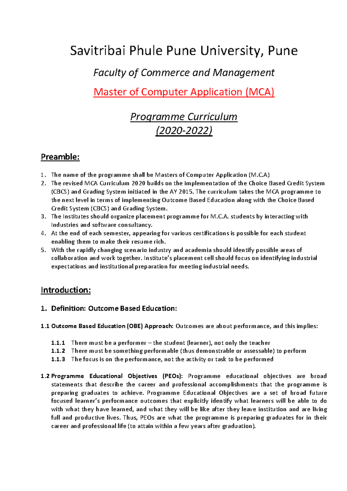 2 Years MCA (2020 Patt) Sem I II Syllabus - Savitribai Phule Pune University, Pune Faculty of ...